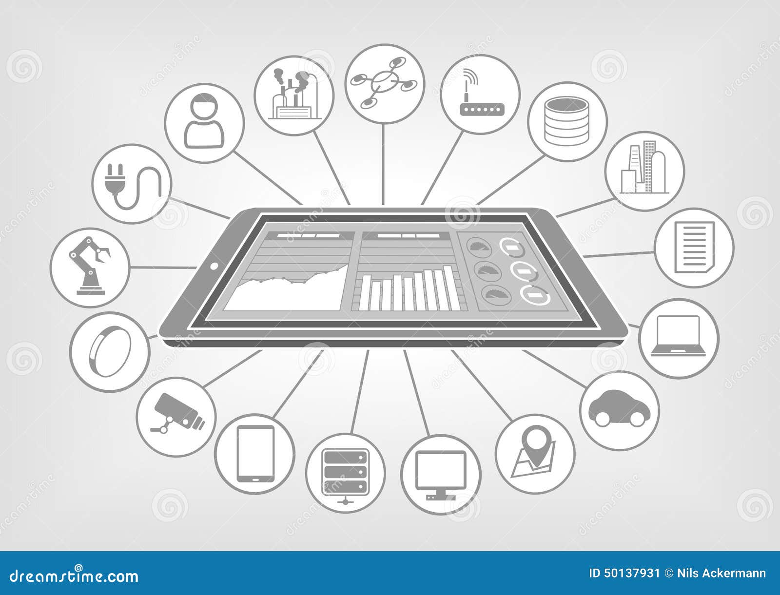 Lat White and Grey Design Illustration with Smart Phone and Big Data ...