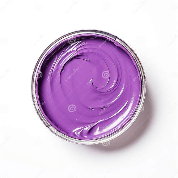 Lata De Pintura Violeta Aislada En Fondo Blanco Ver Desde Arriba Lata Abierta Con Pintura