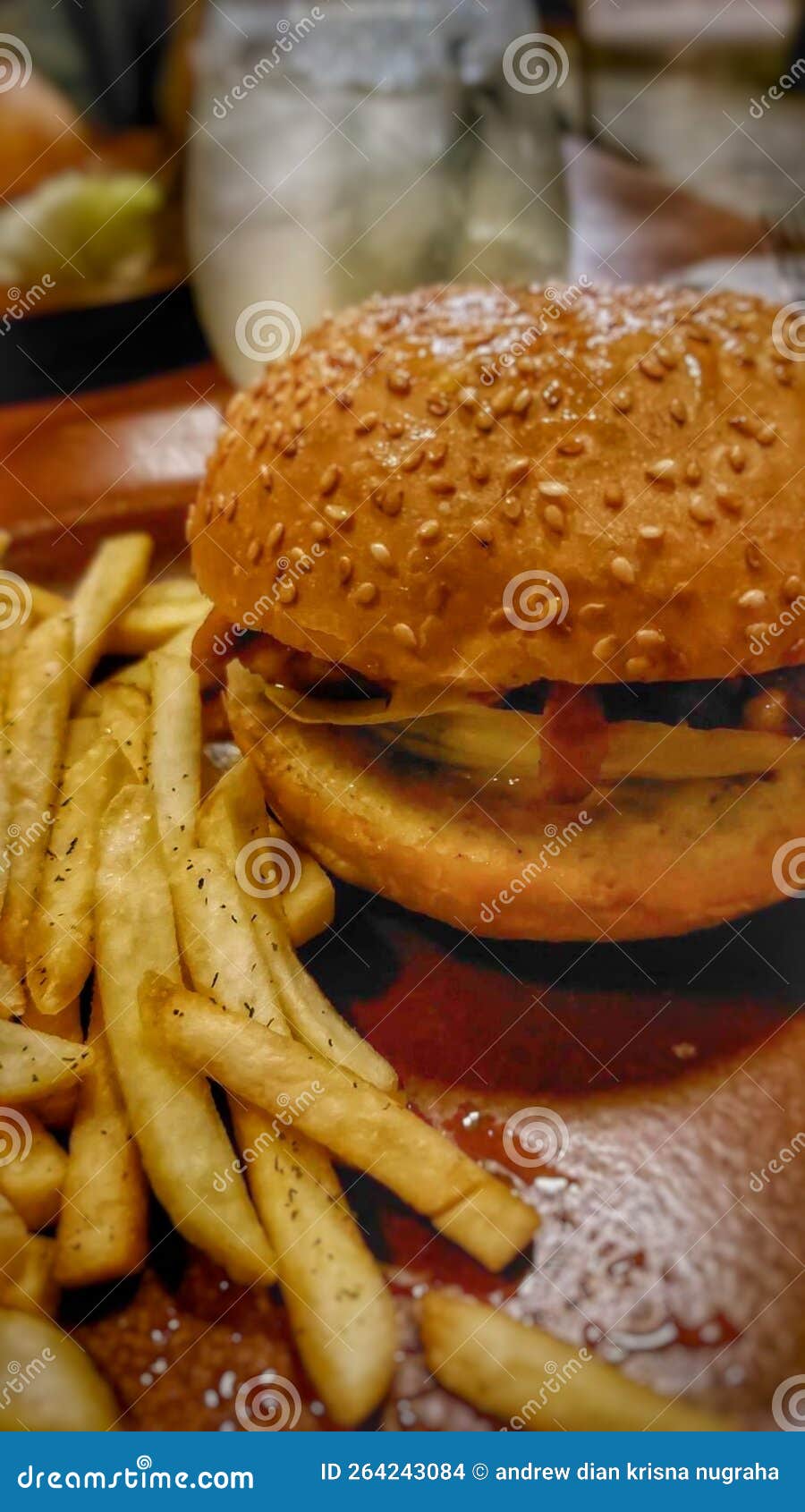 Late Dinner with Burgers and Fries Stock Photo - Image of fries, view ...