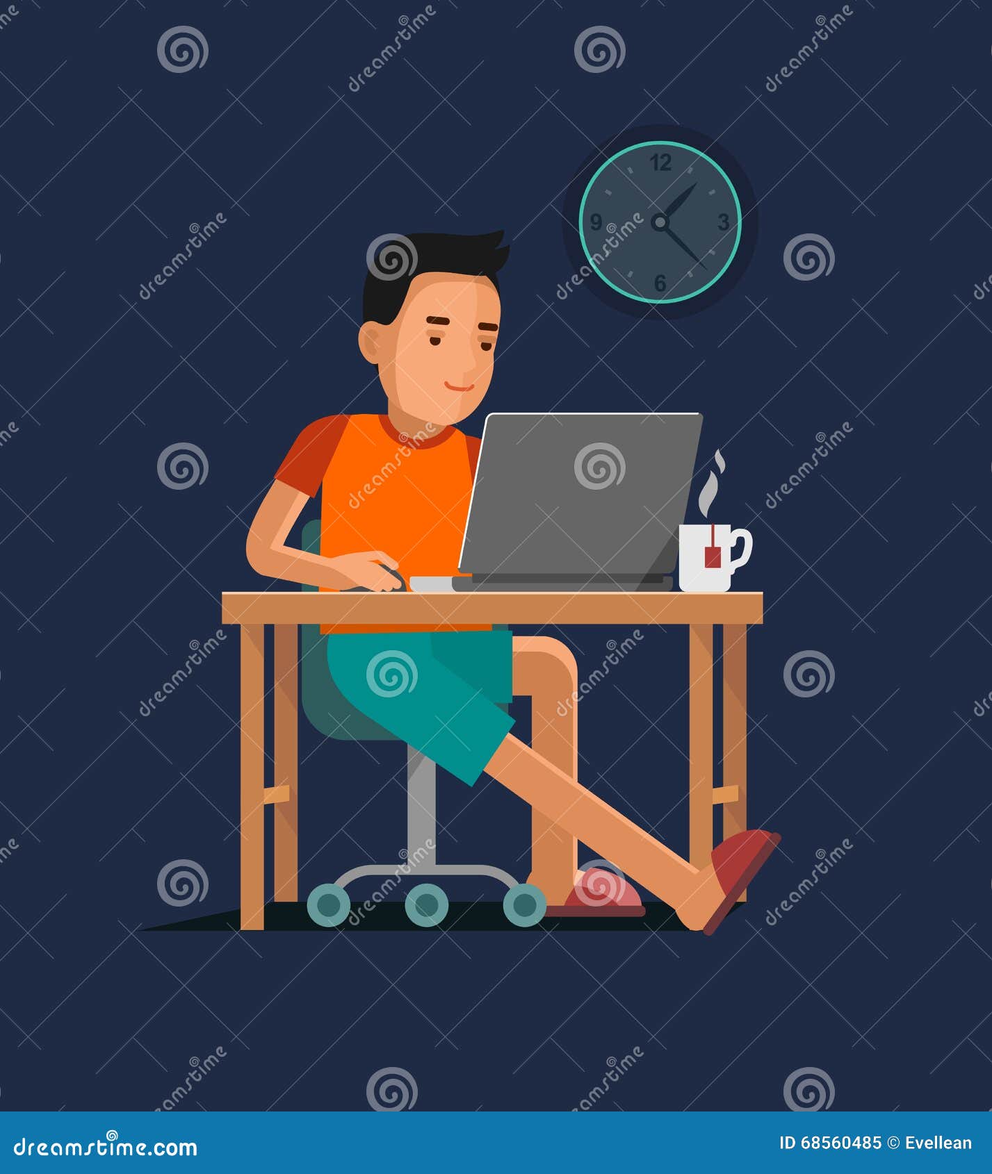 Late Night Computer Internet Work Concept Stock Vector - Illustration ...