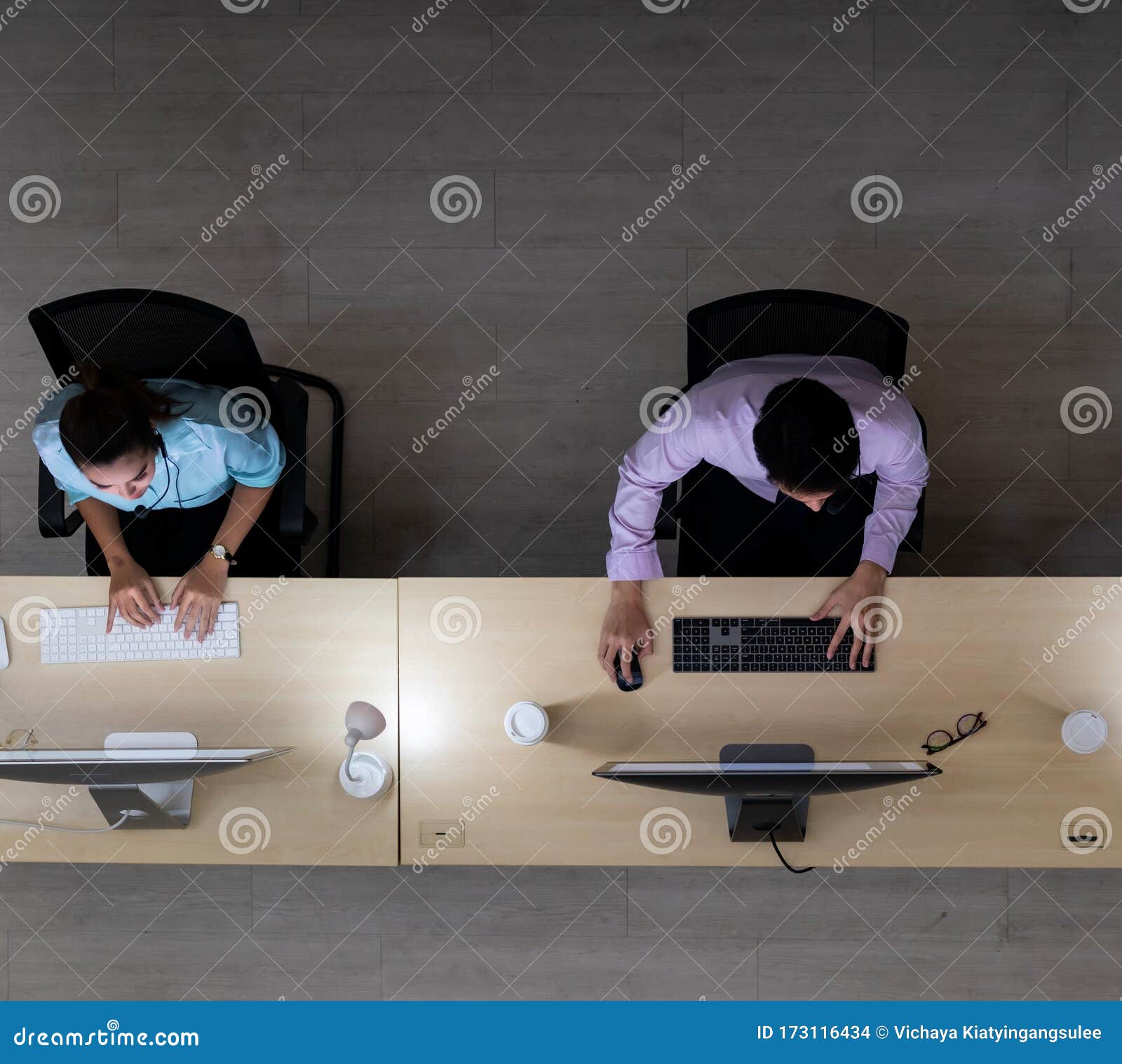 Call Centre Team Night Working Top View Stock Photo - Image of people ...