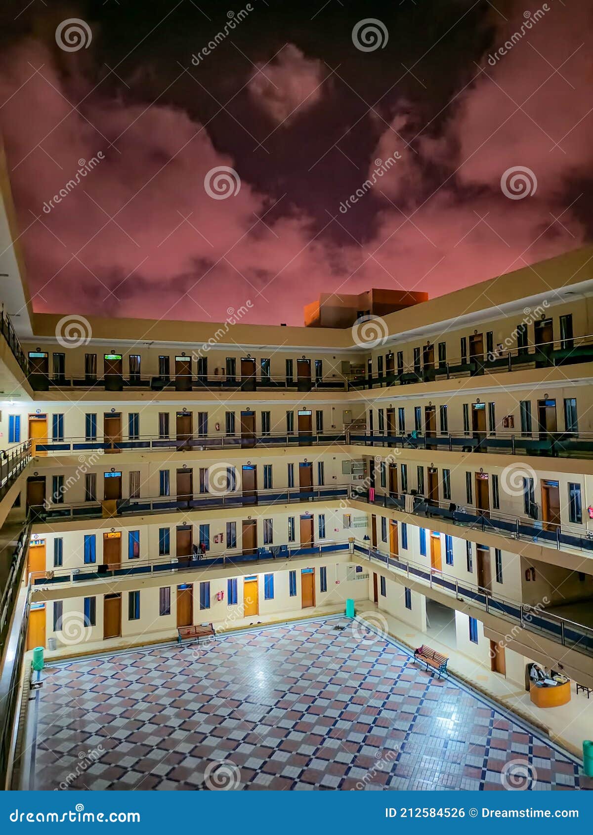 Late Night Interior View of Hostel Stock Photo - Image of plaza ...