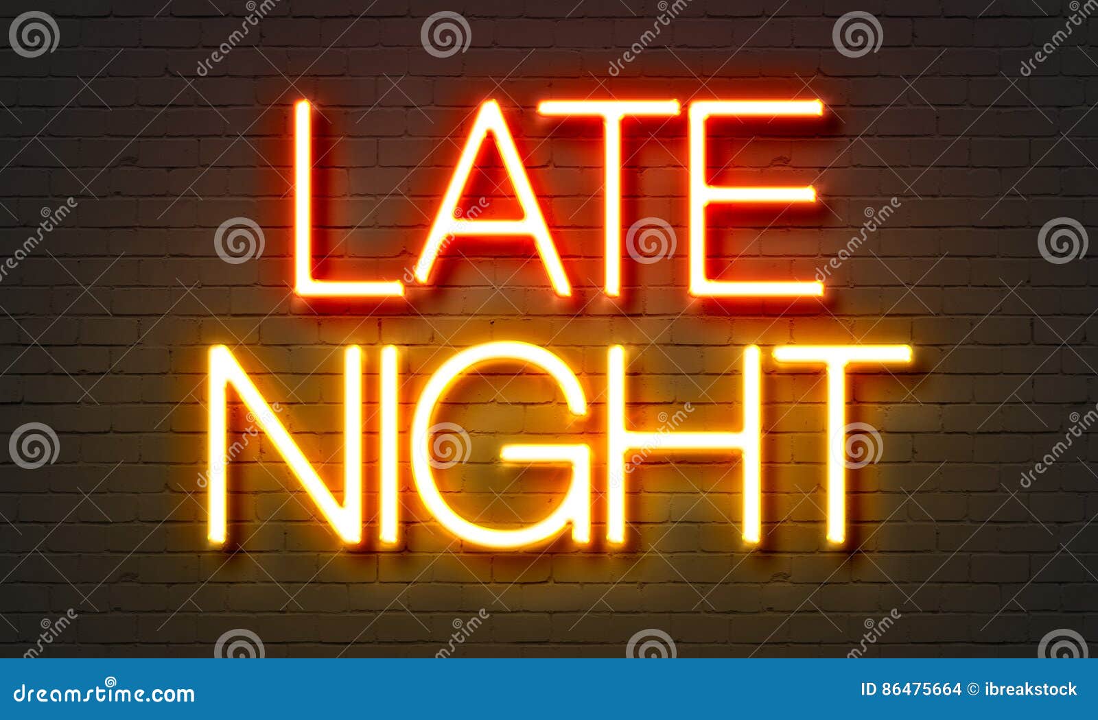 Late Night Neon Sign on Brick Wall Background. Stock Photo - Image of ...