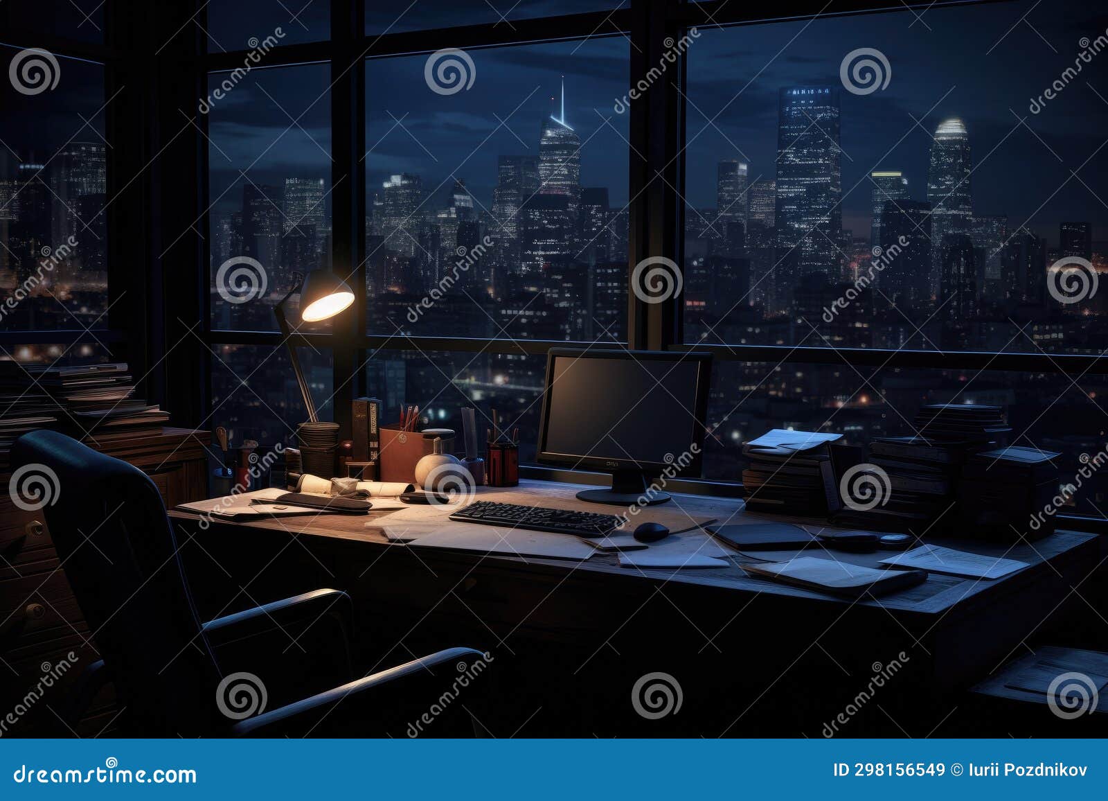 Late Night Office Worker Illuminated by Computer Screen Light Stock ...