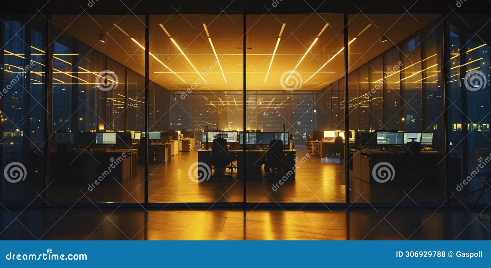 A Late Night Overtime Scene in a Contemporary Office Building ...