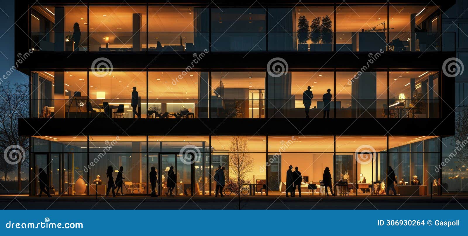 A Late Night Overtime Scene in a Contemporary Office Building ...