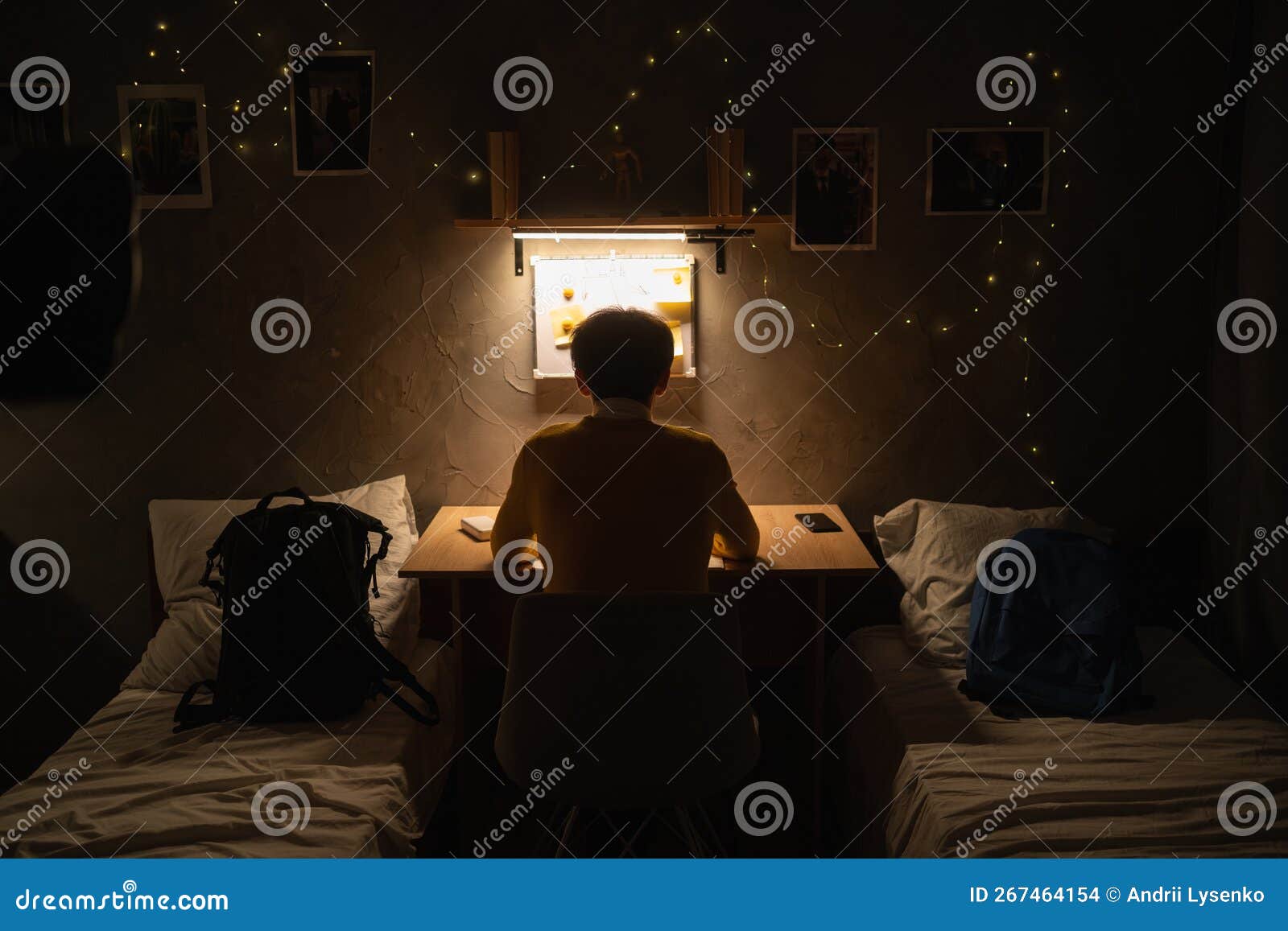 Late Night Study Sessions. Back View of a Young Student Studying Late ...