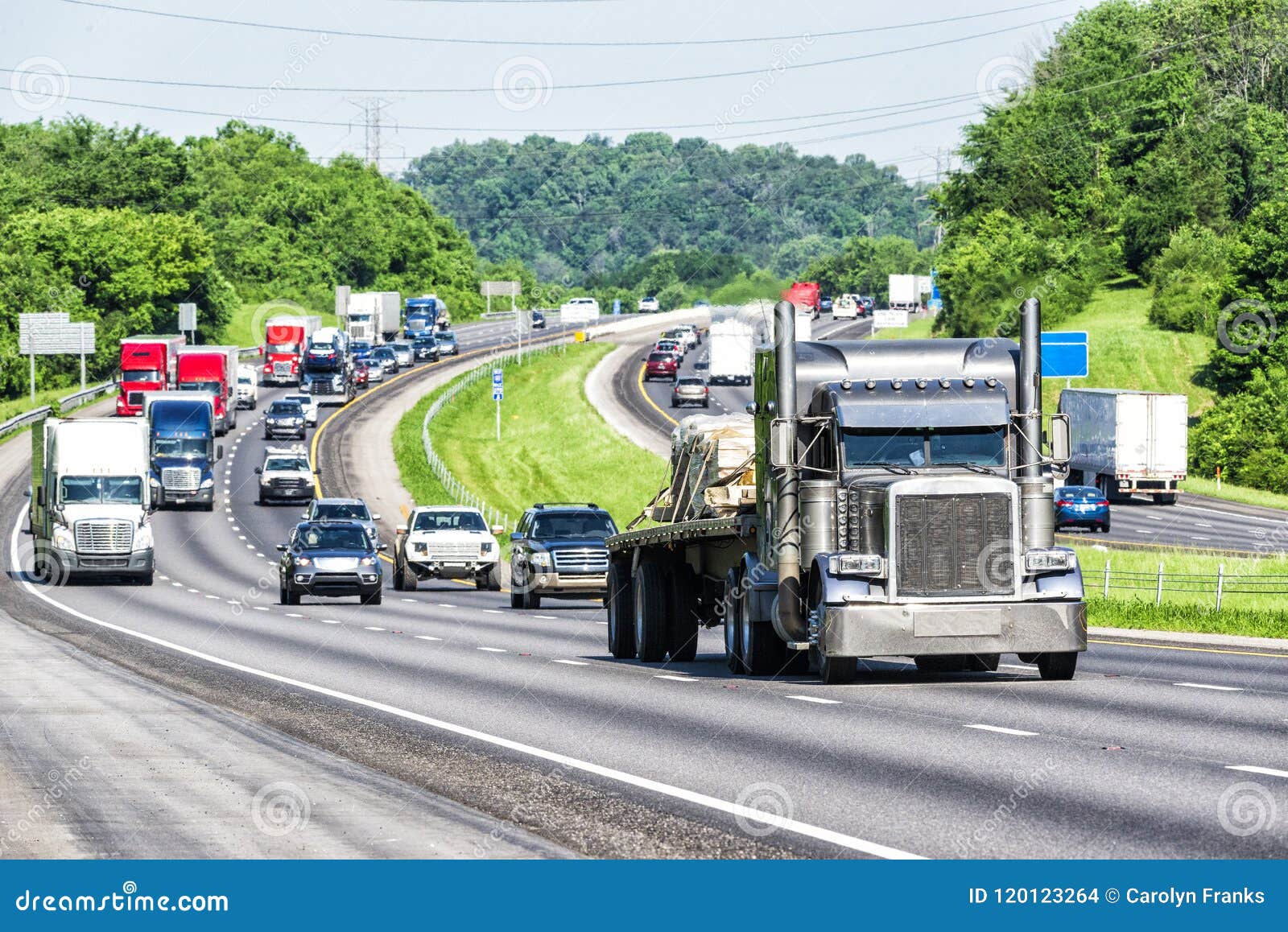 Late Spring Traffic on Interstate Highway Stock Photo - Image of blue ...