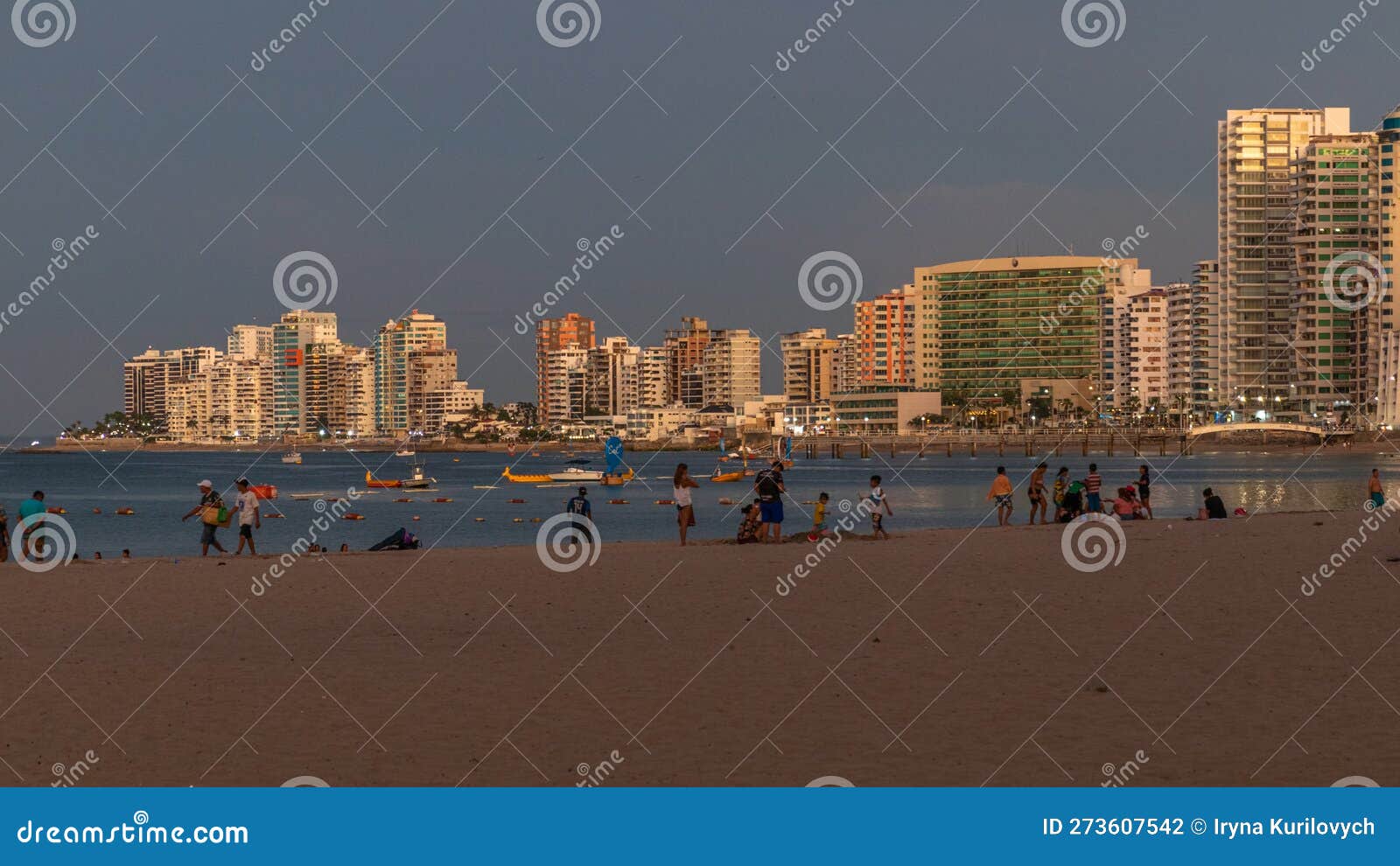 Late Sunset in Salinas Beach with Apartment Buildings. Ecuador ...