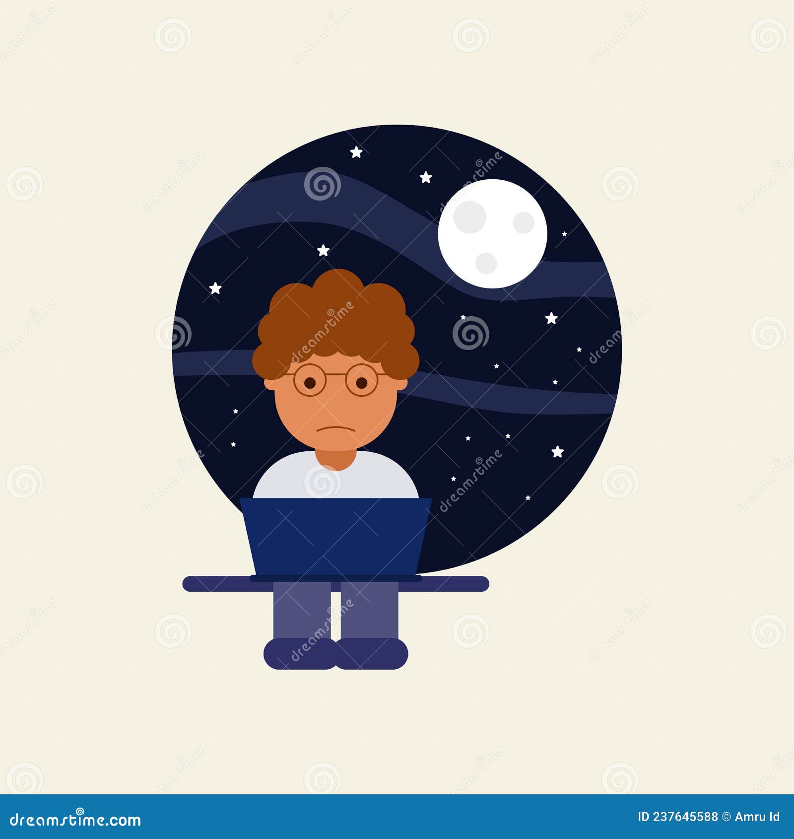 Late for Work, Night Work Study Working Icon, Logo, and Illustration ...