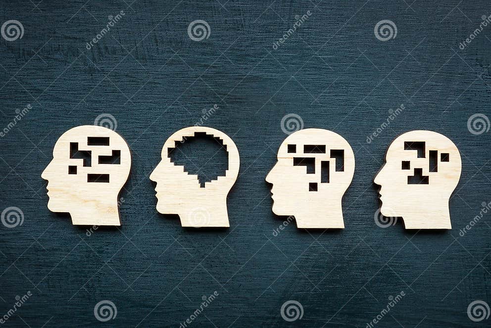 Lateral or Logical Thinking. Figures of Heads with a Brain. Stock Photo ...