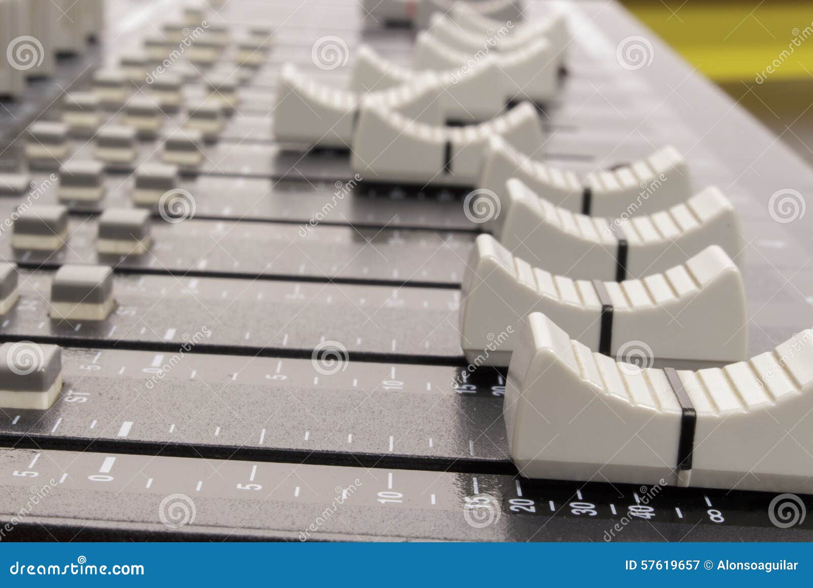 Lateral View of Audio Mixing Board Sliders Stock Image - Image of audio ...