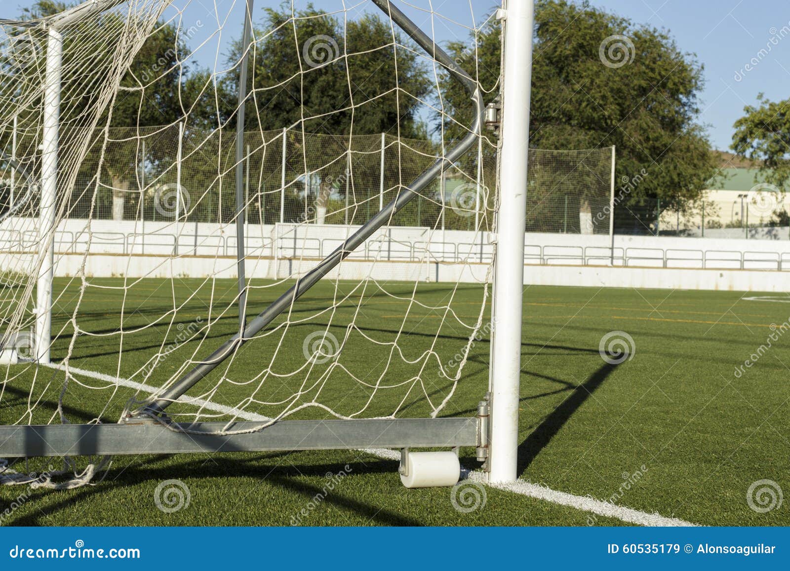 Lateral View of Goal Post in a Soccer Field Stock Image - Image of ...