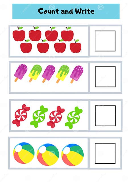 Latest Count and Write Colourful Worksheet for Kindergarten Stock Photo ...