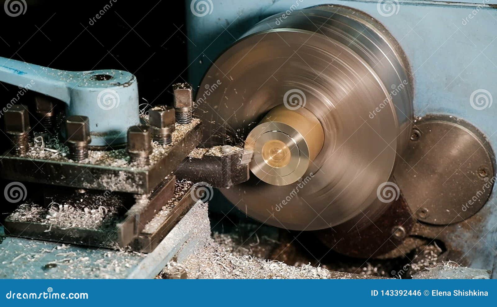 Lathe in Action. Processing Brass Billet Slow Motion Stock Footage ...