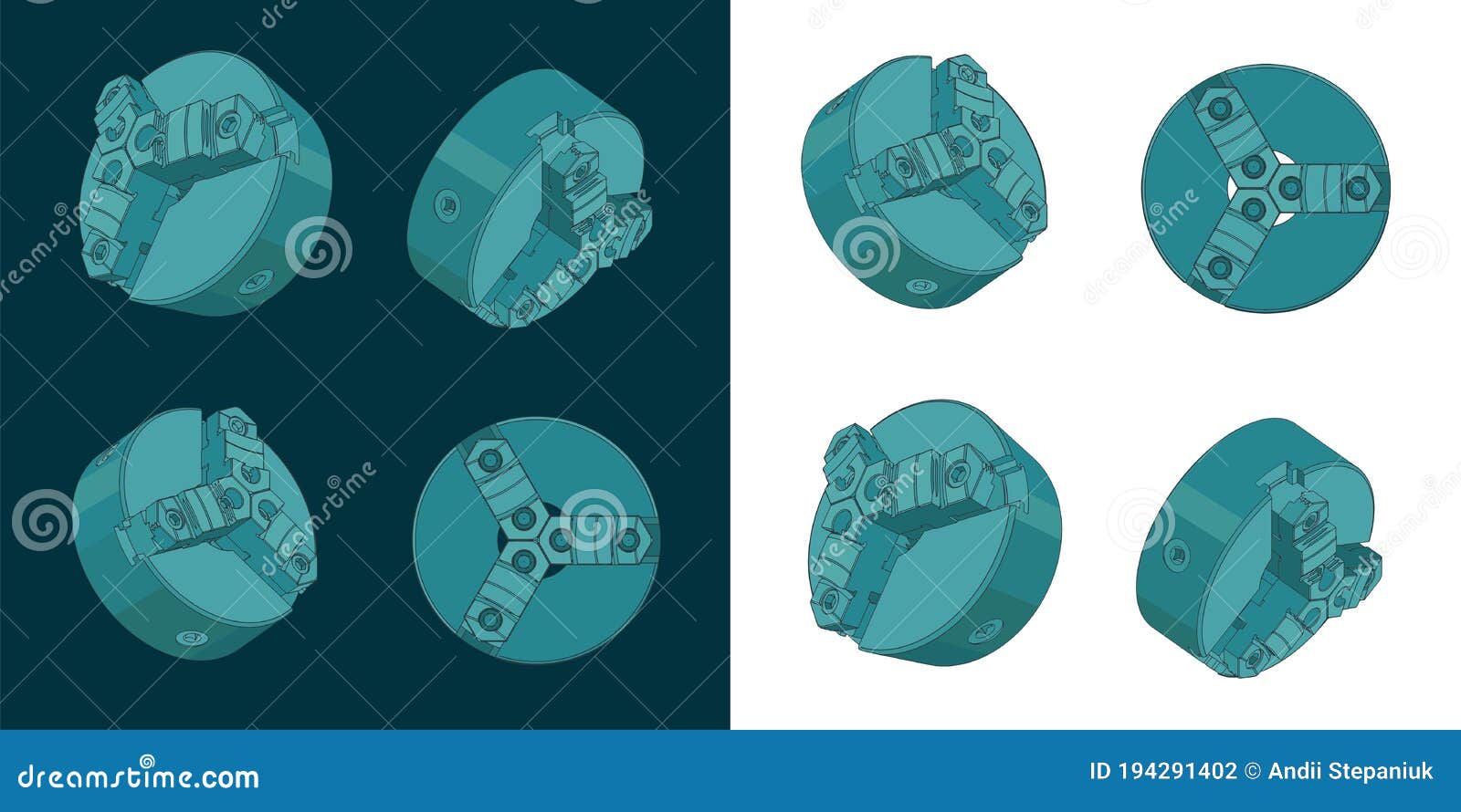 Lathe Chuck With Motor And Belt Drive Blueprints Cartoon Vector ...