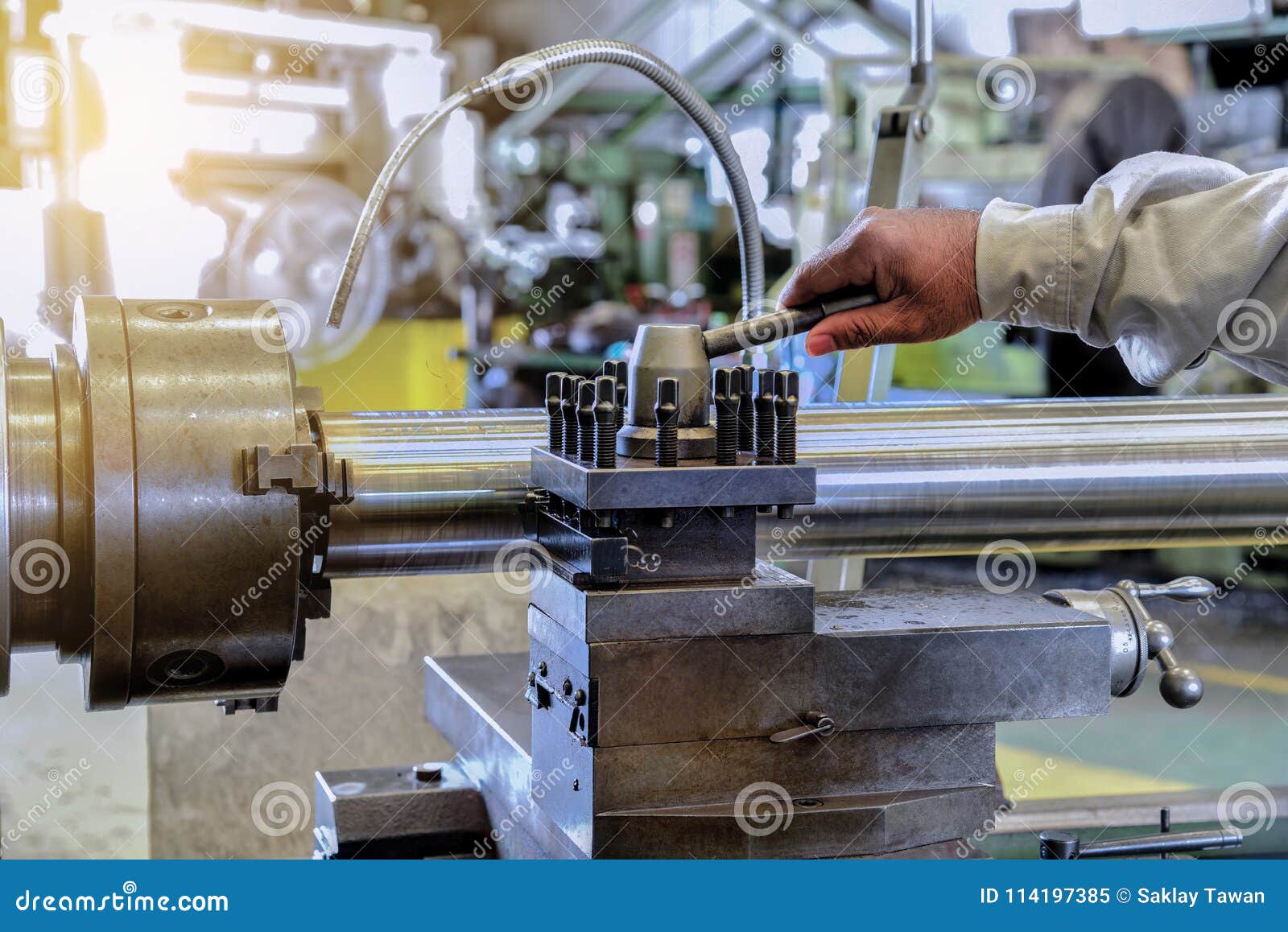 The lathe in factory stock image. Image of process, factory - 114197385