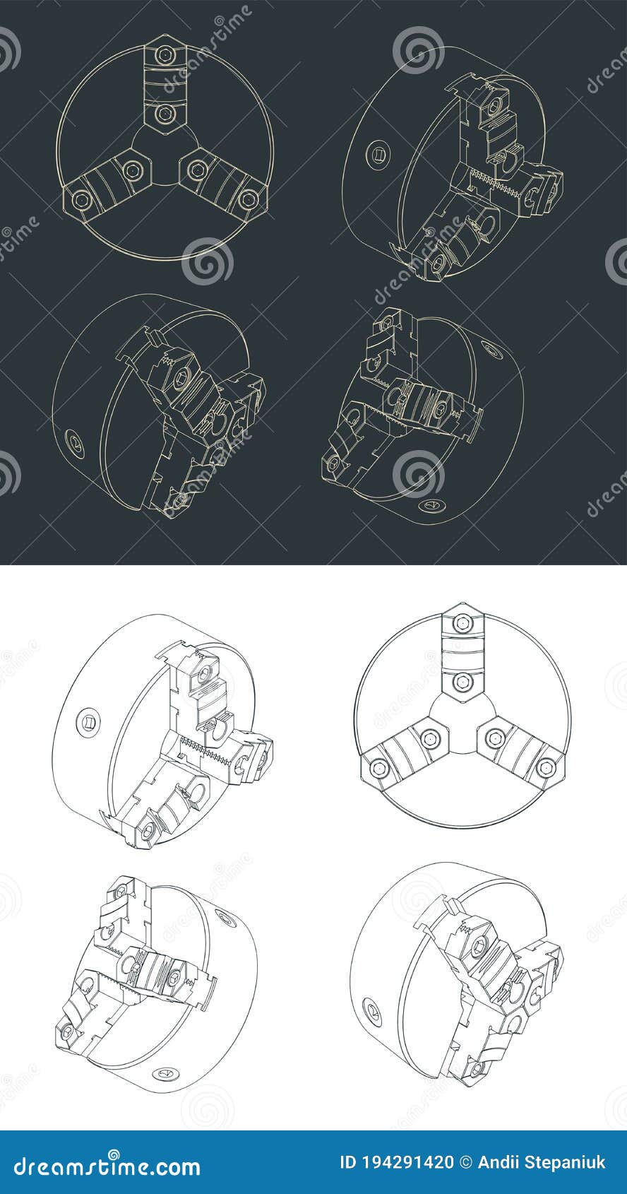Lathe Half Open-Center Chuck Drawing Stock Vector - Illustration of ...