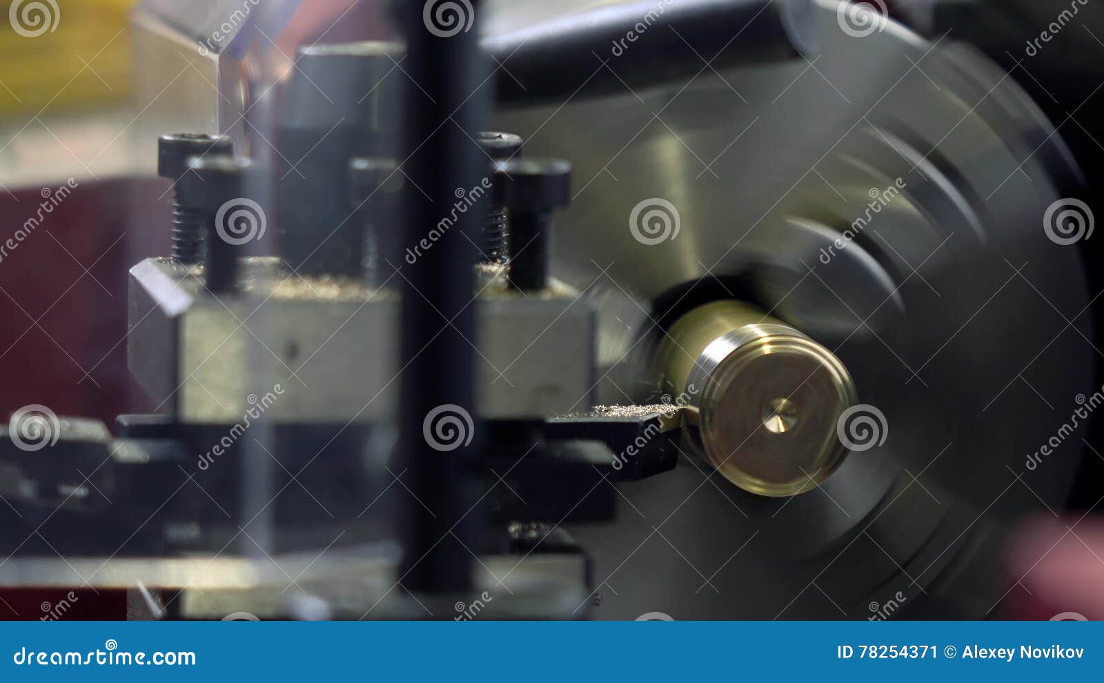 Lathe Machine in Action. Machining Brass Piece Stock Image - Image of ...