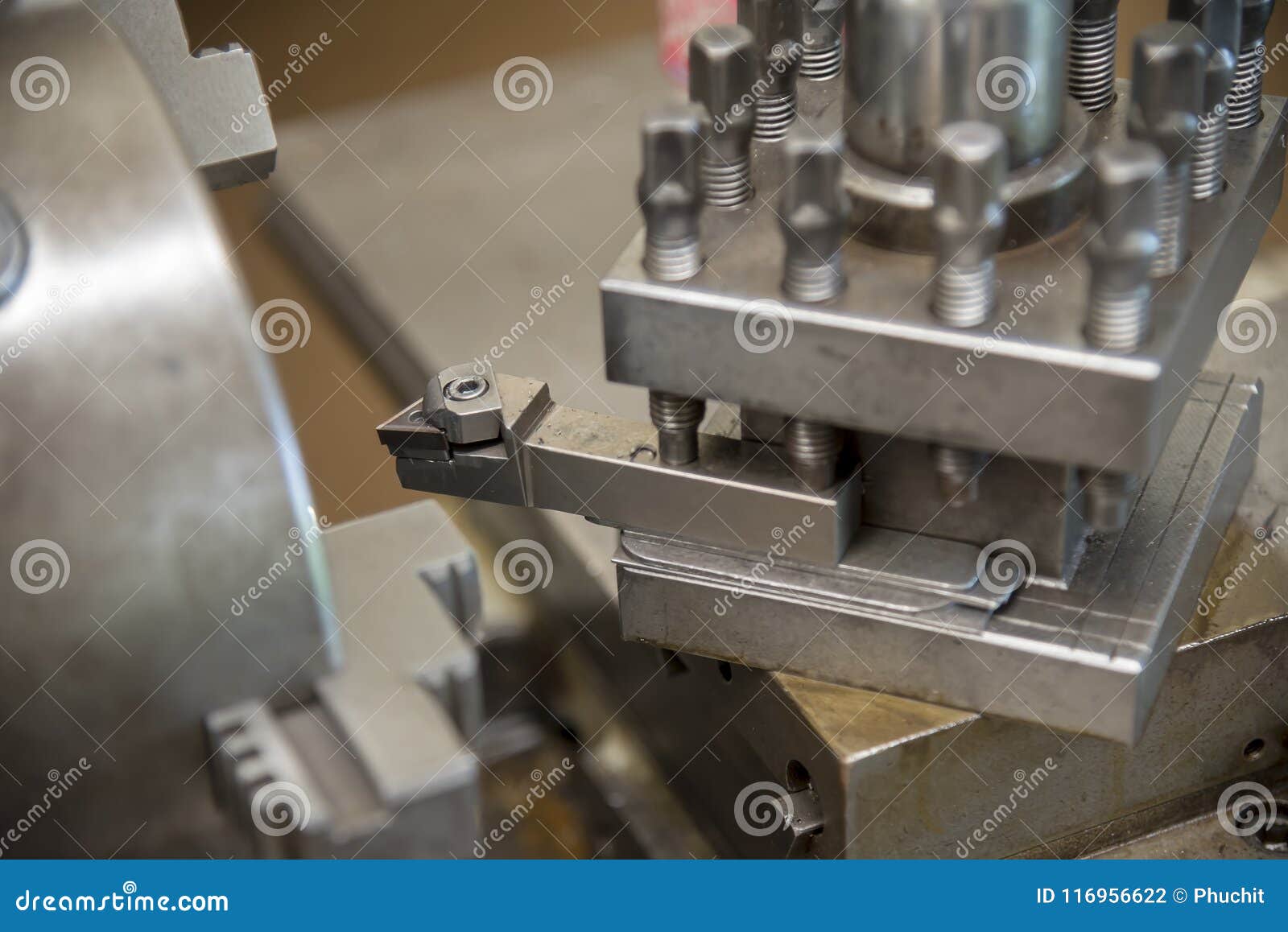 The Lathe Machine with Cutting Tool. Stock Photo - Image of machinery, aluminum: 116956622