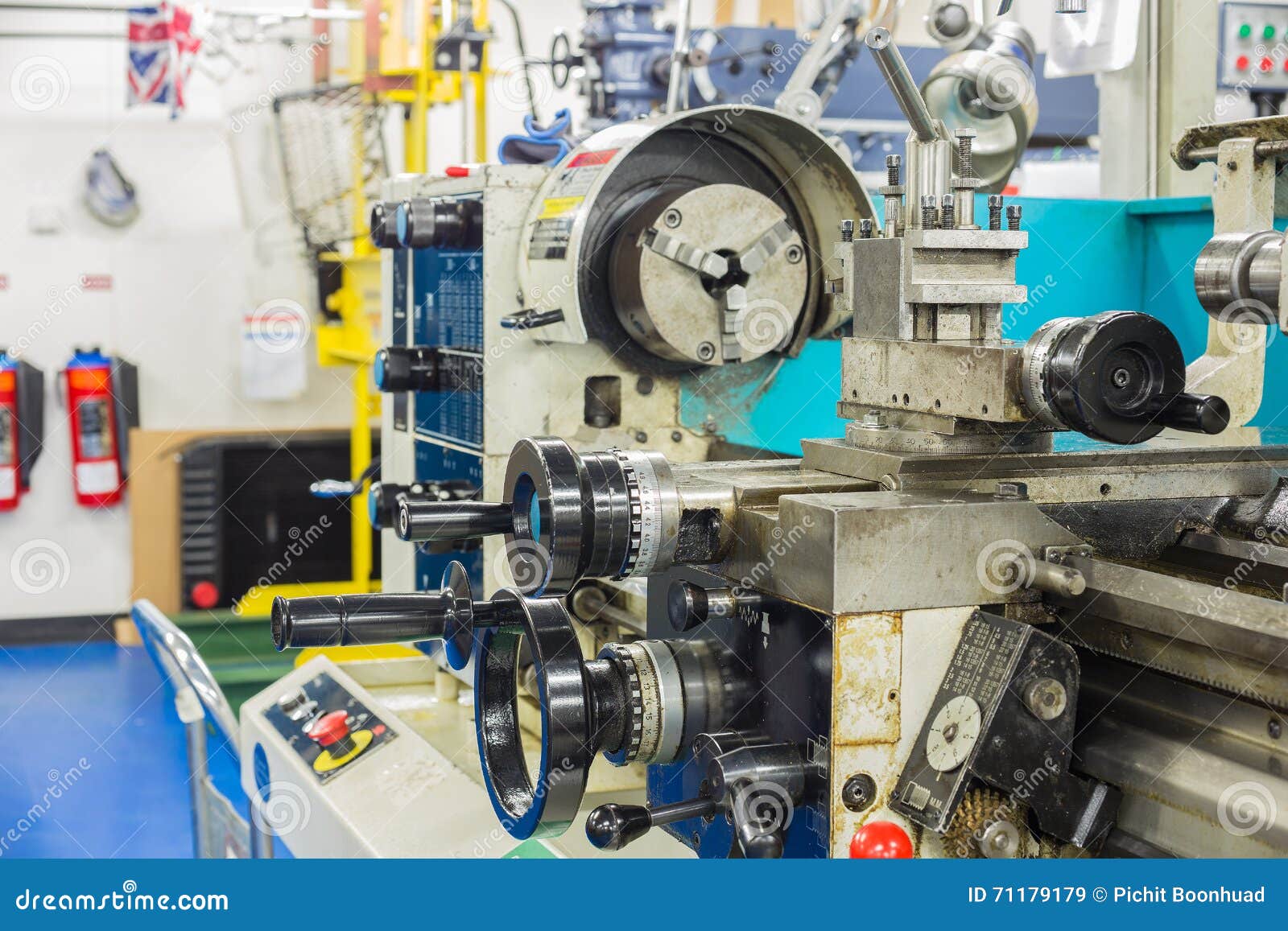 Lathe Machine for Cutting Work and Finished Work Stock Image - Image of ...