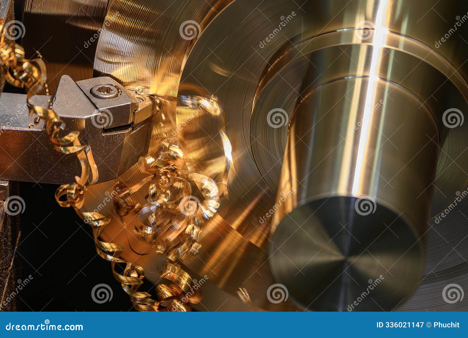 The Lathe Machine Finish Cut the Brass Material Parts by Lathe Tools ...