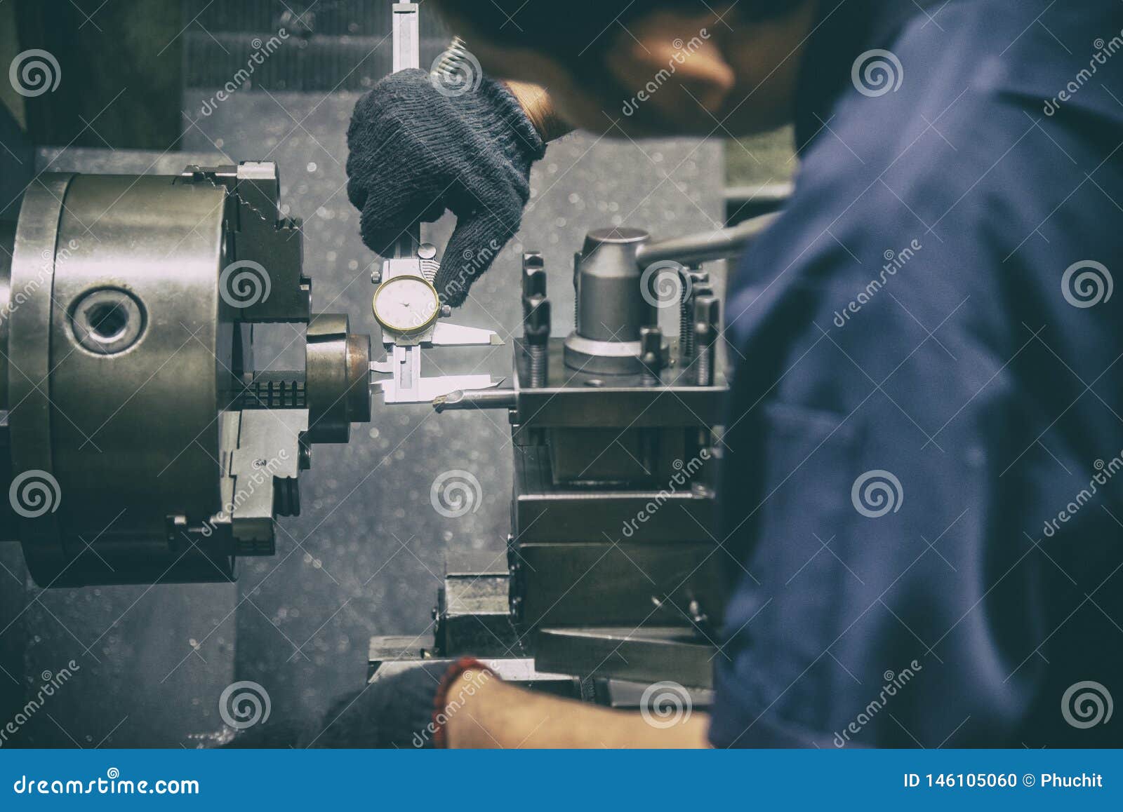 The Lathe Machine Operator Measure the Inside Diameter of Metal Part ...