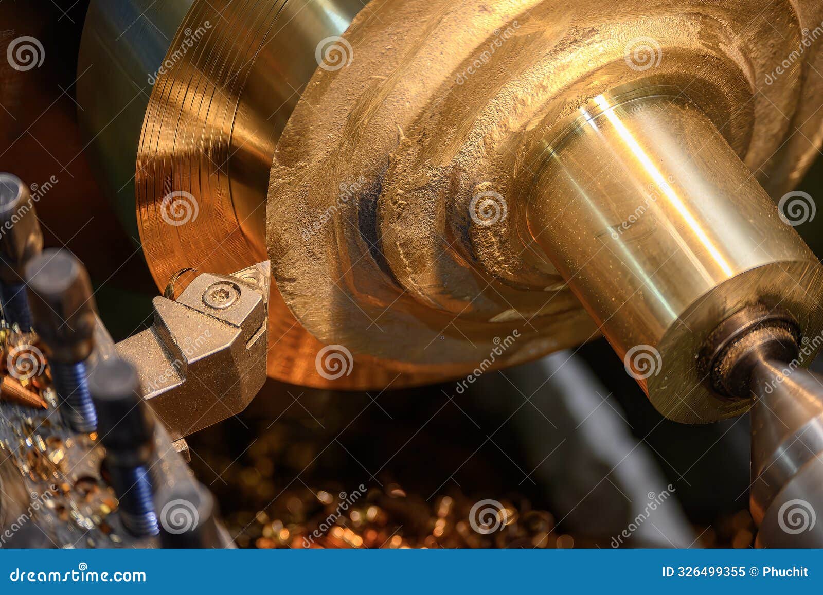 The Lathe Machine Rough Cut the Brass Material Parts Stock Image ...