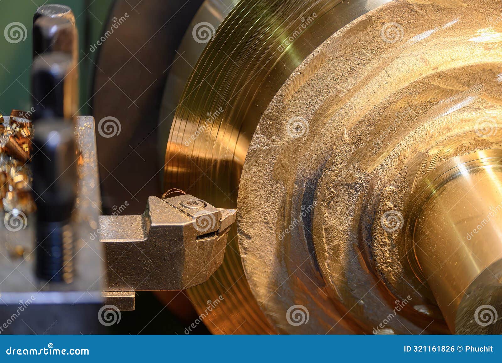 The Lathe Machine Rough Cut the Brass Material Parts by Lathe Tools ...
