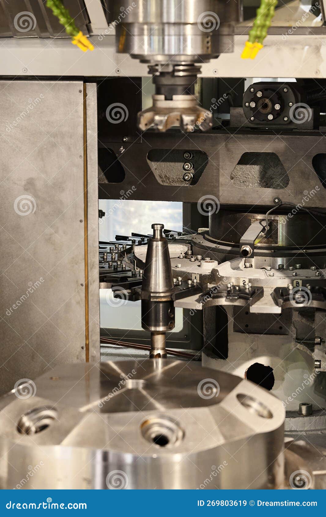 Lathe Machine Tool with Cooling System in Metalworking Plant Stock ...