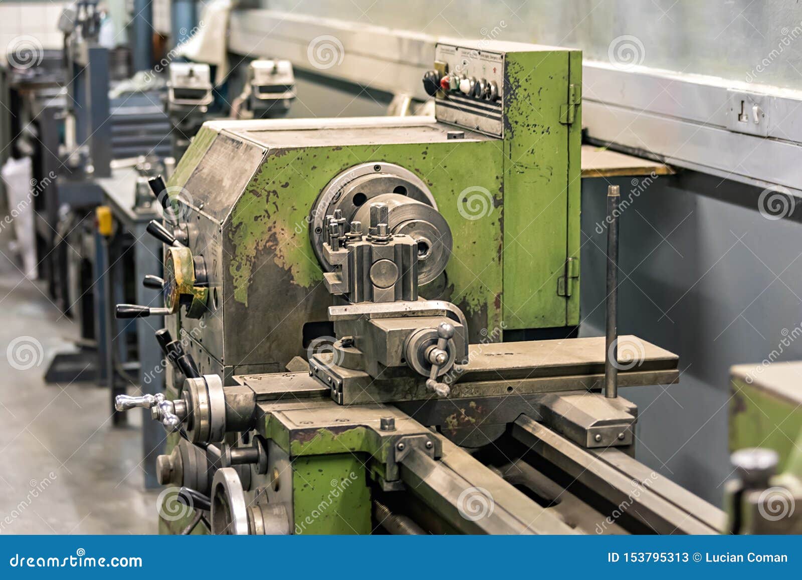 Old Lathe machine stock image. Image of workshop, metal - 153795313