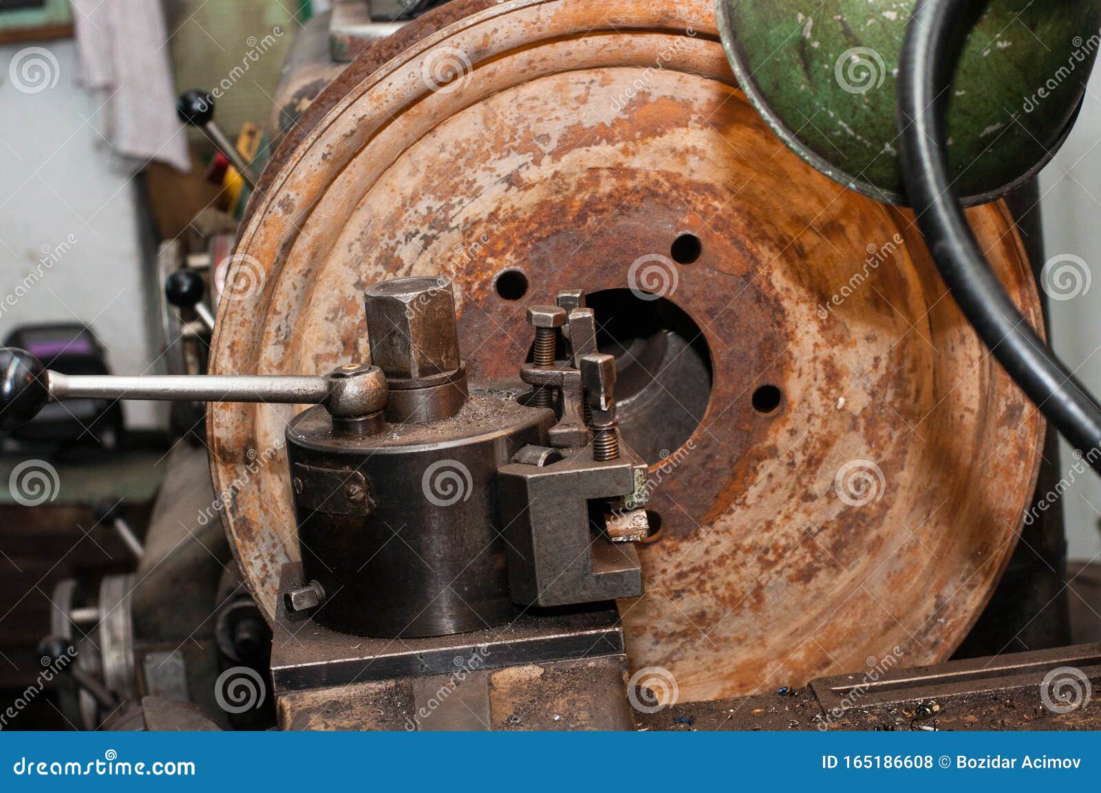 Lathe Machine in Workshop. Metalworking on a Lathe Stock Photo - Image ...