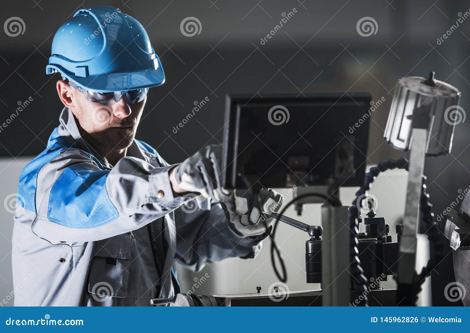 Lathe Metalworking Worker stock photo. Image of metalworking - 145962826
