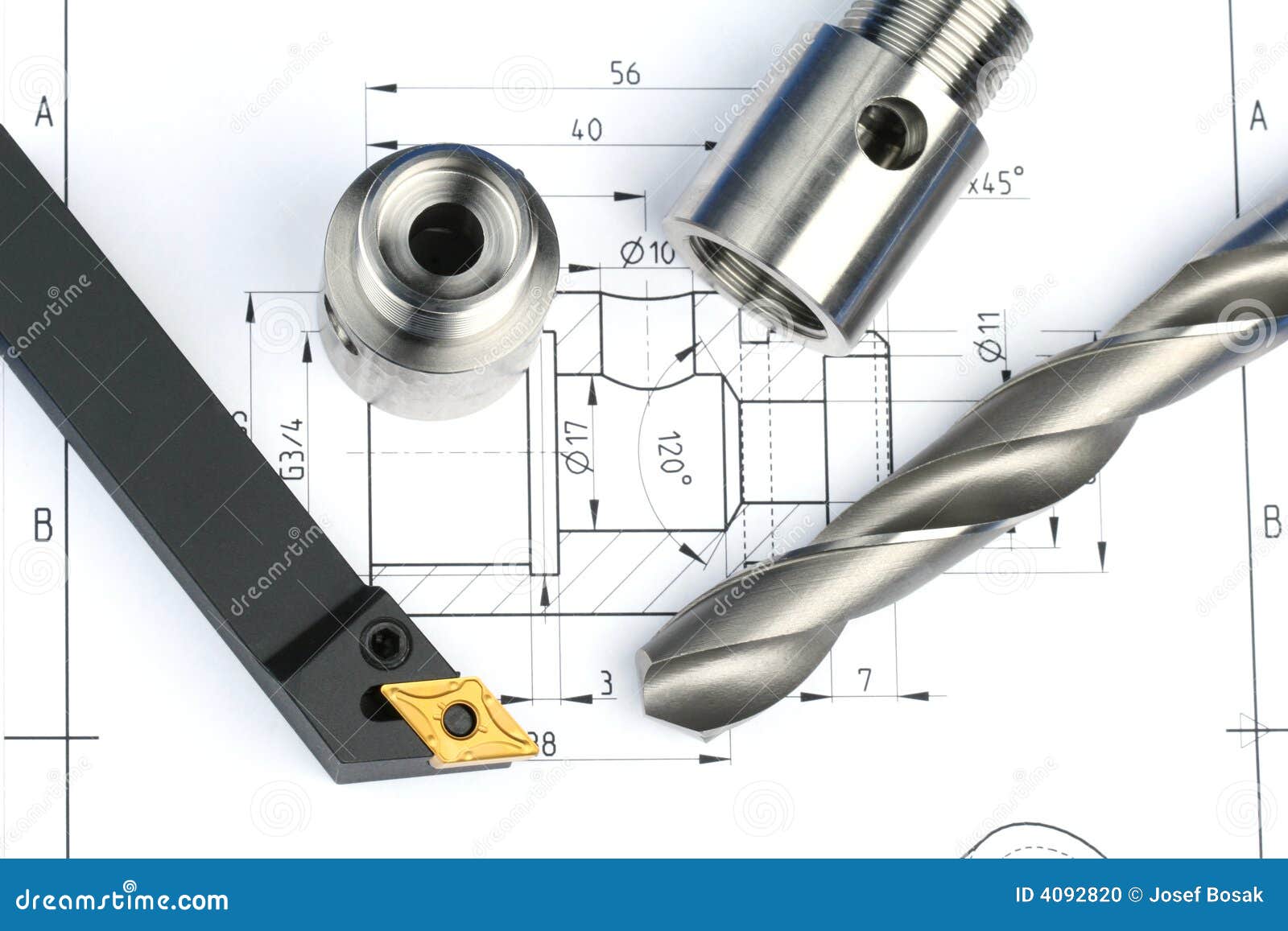 Lathe Tool, Drill and Workpiece Stock Photo - Image of industrial ...