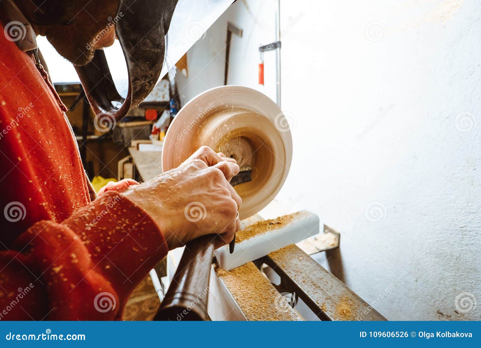 Lathe on a tree stock photo. Image of chisel, blurred - 109606526