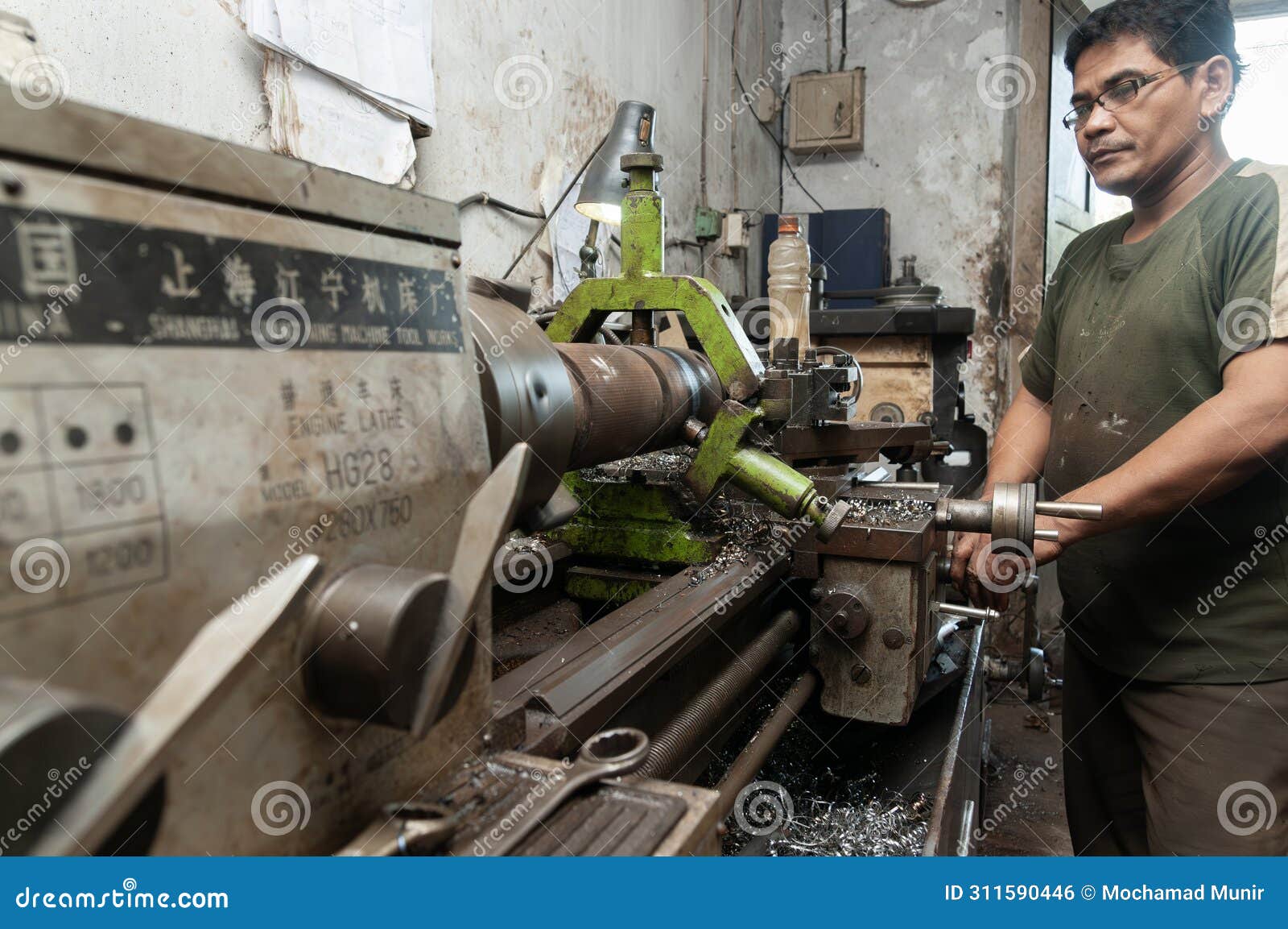 Lathe Workshop Worker is Doing Metal Drilling Work Editorial Photo ...