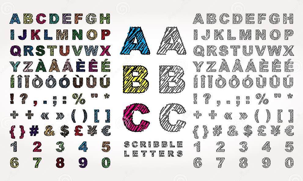 Latin Alphabet with Scribble Effect Stock Vector - Illustration of ...