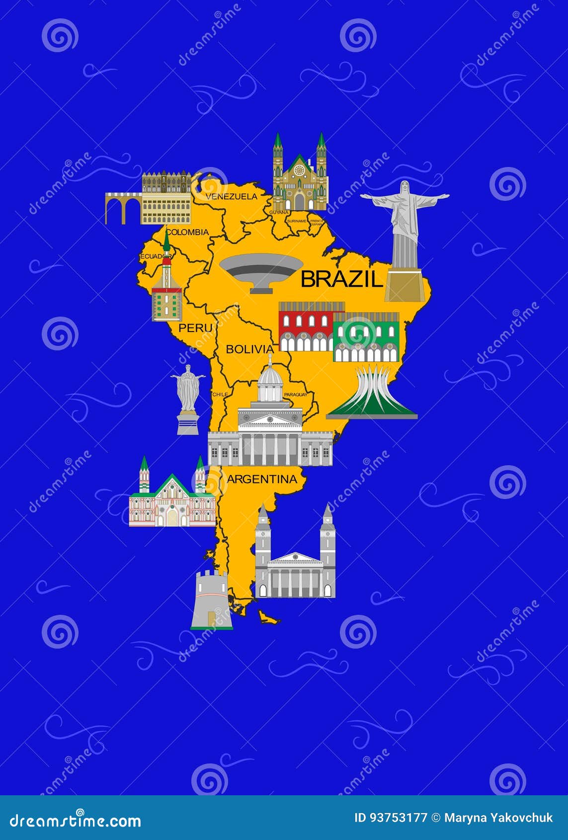 Latin America Map Cartoon Vector | CartoonDealer.com #93753177