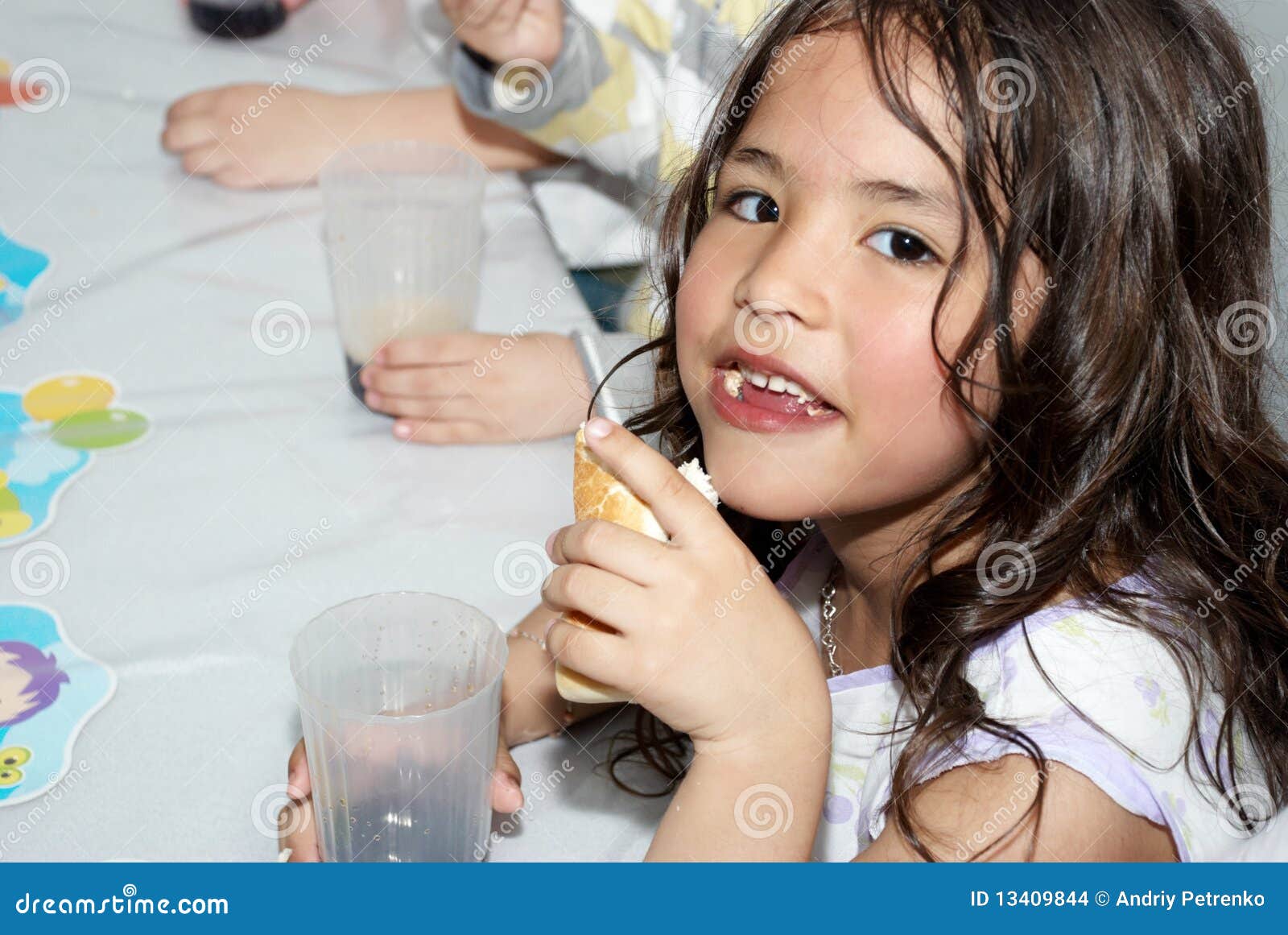 Latin American Girl with Bread Stock Photo - Image of hungry, laughing ...