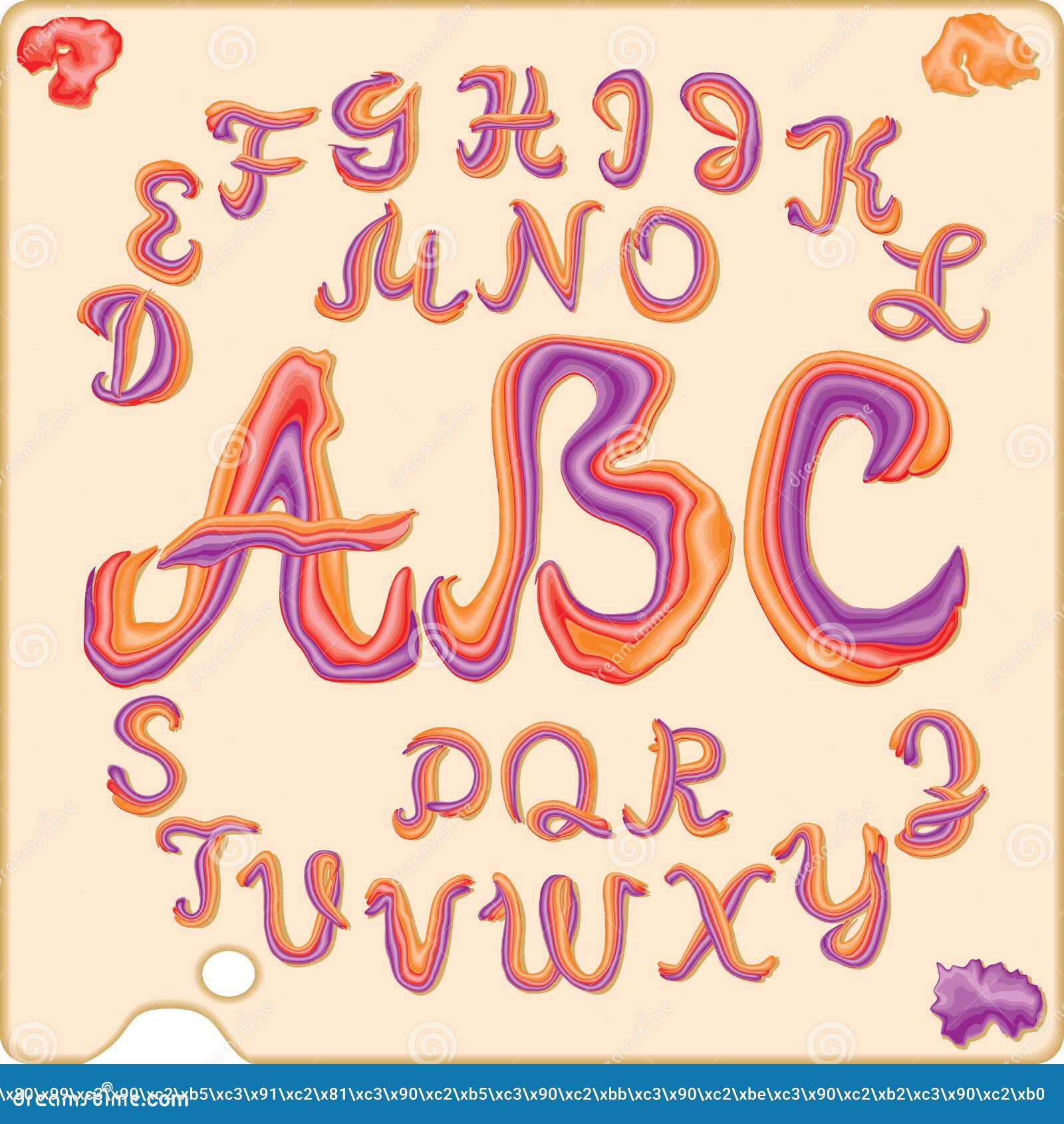 Latin Cursive Letters Composed of Three Colors Stock Illustration ...