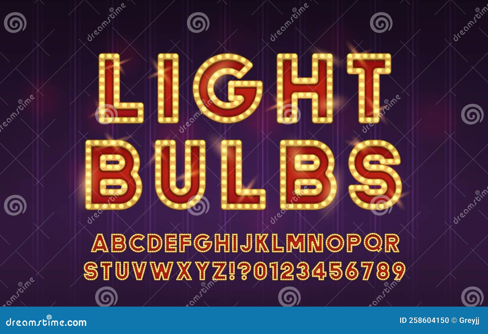 Latin Font with Numbers Bordered with Light Bulbs Stock Vector ...