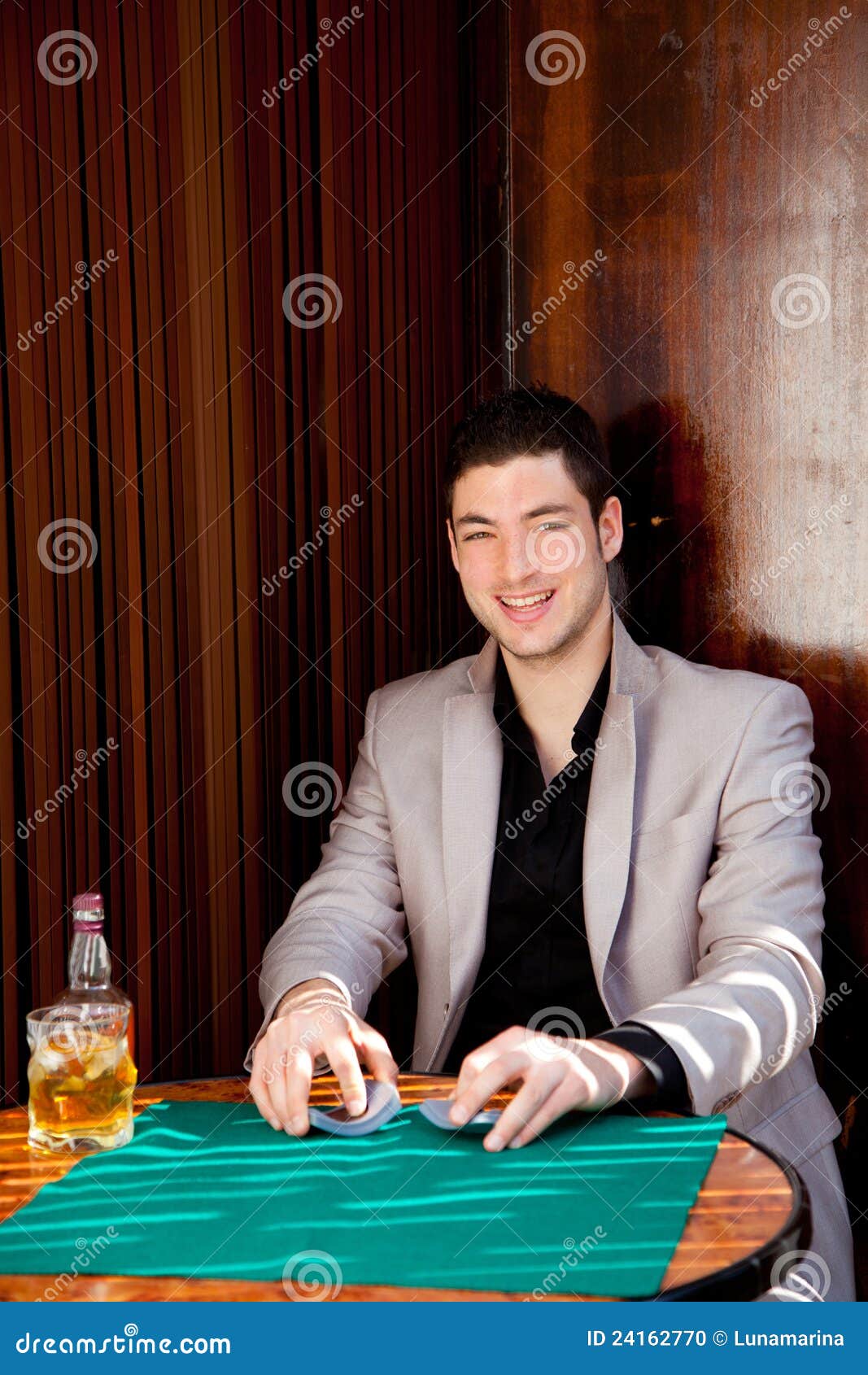Latin Handsome Gambler Man in Table Playing Poker Stock Photo - Image ...