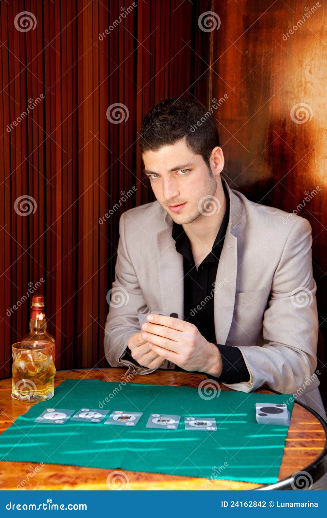 Latin Handsome Gambler Man in Table Playing Poker Stock Photo - Image ...