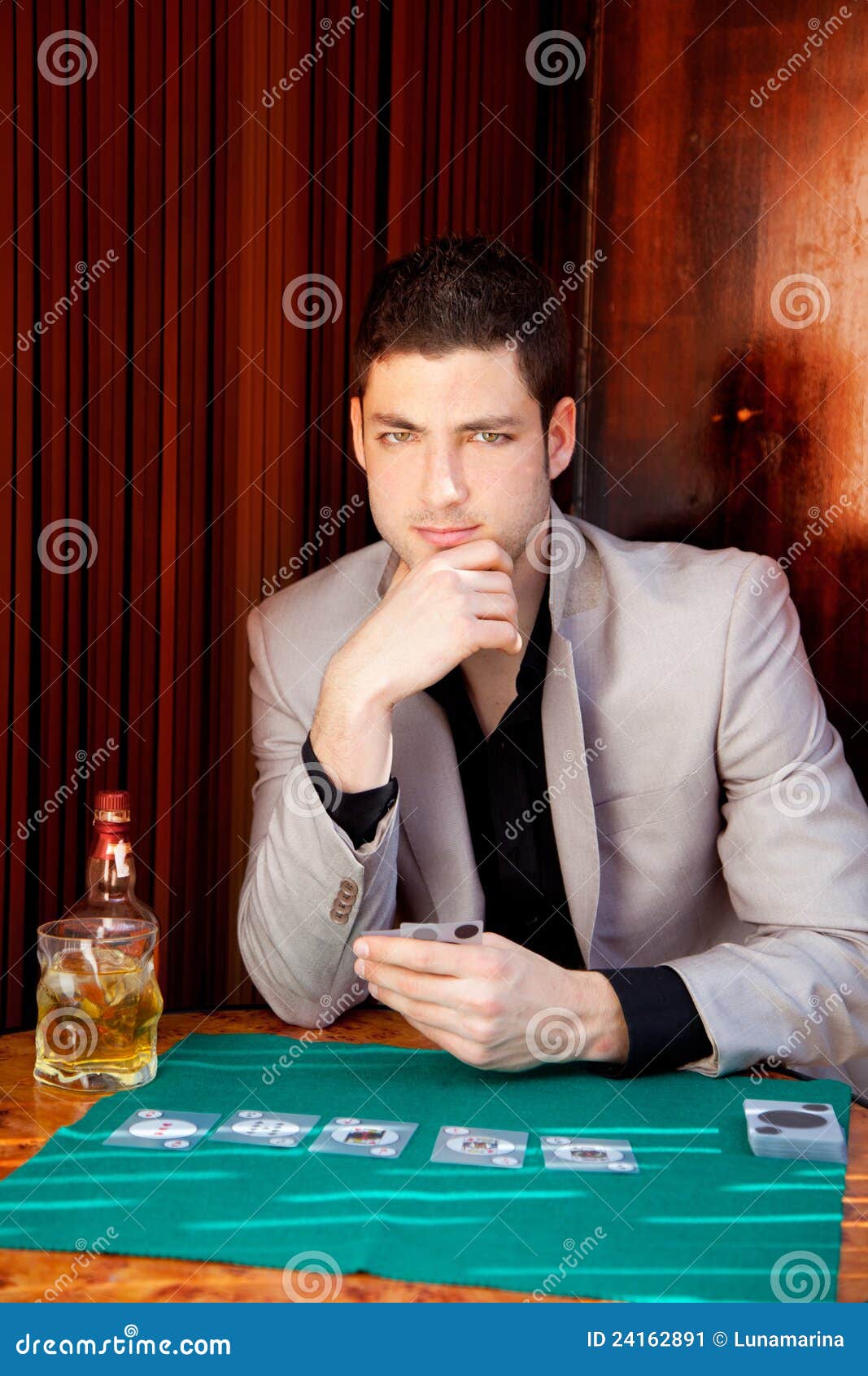 Latin Handsome Gambler Man in Table Playing Poker Stock Image - Image ...