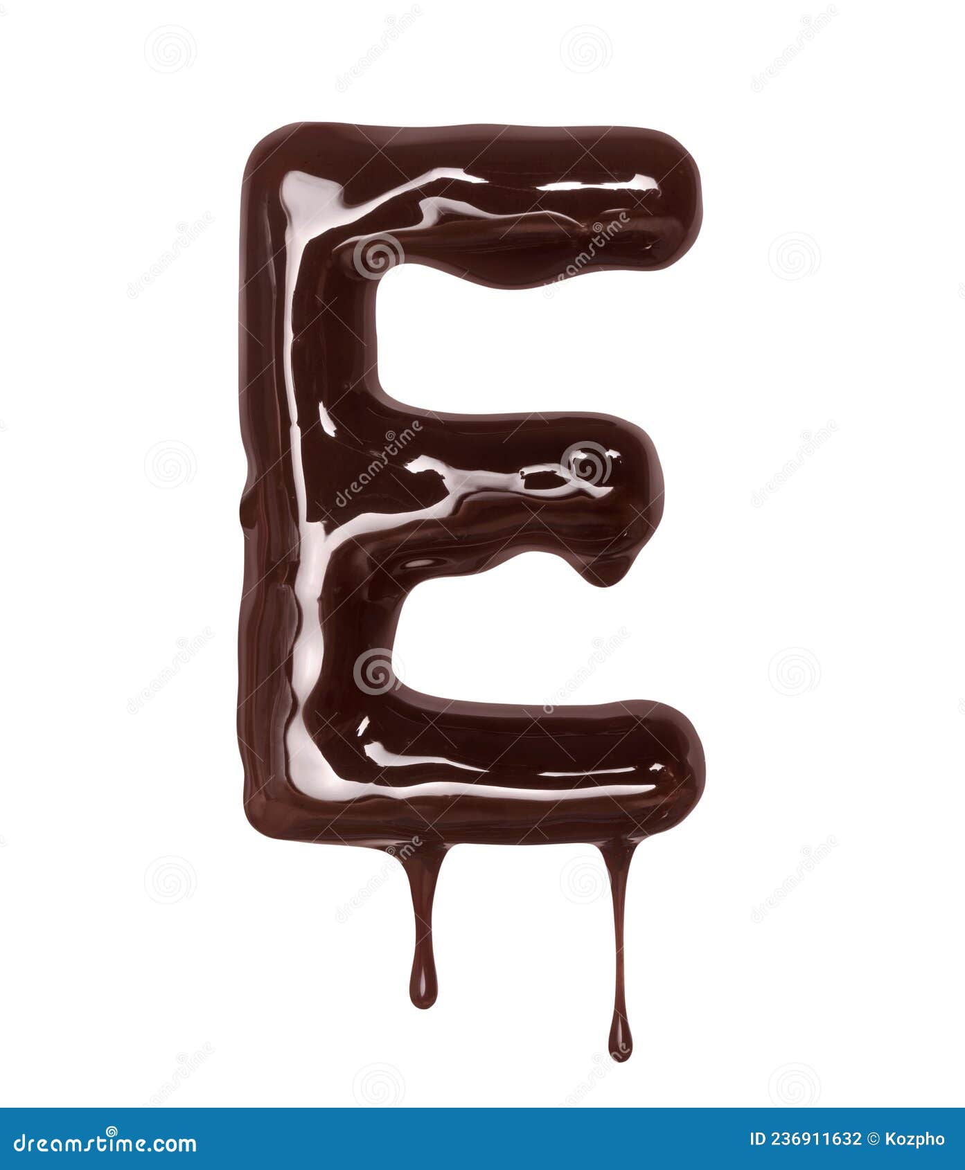 Latin Letter E with Drop is Made of Melted Chocolate, Isolated on White ...