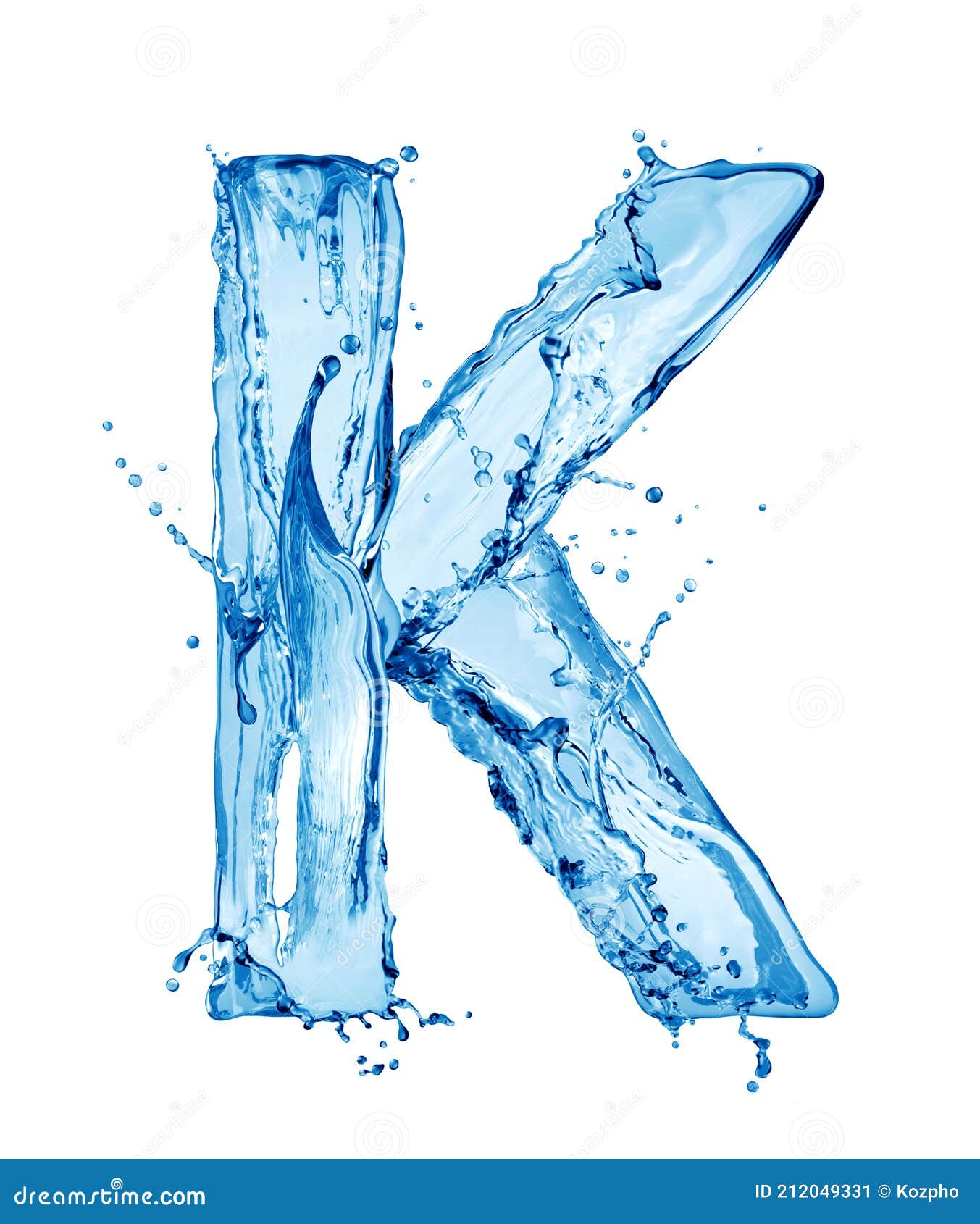 Latin Letter K Made of Water Splashes, Isolated on a White Background ...