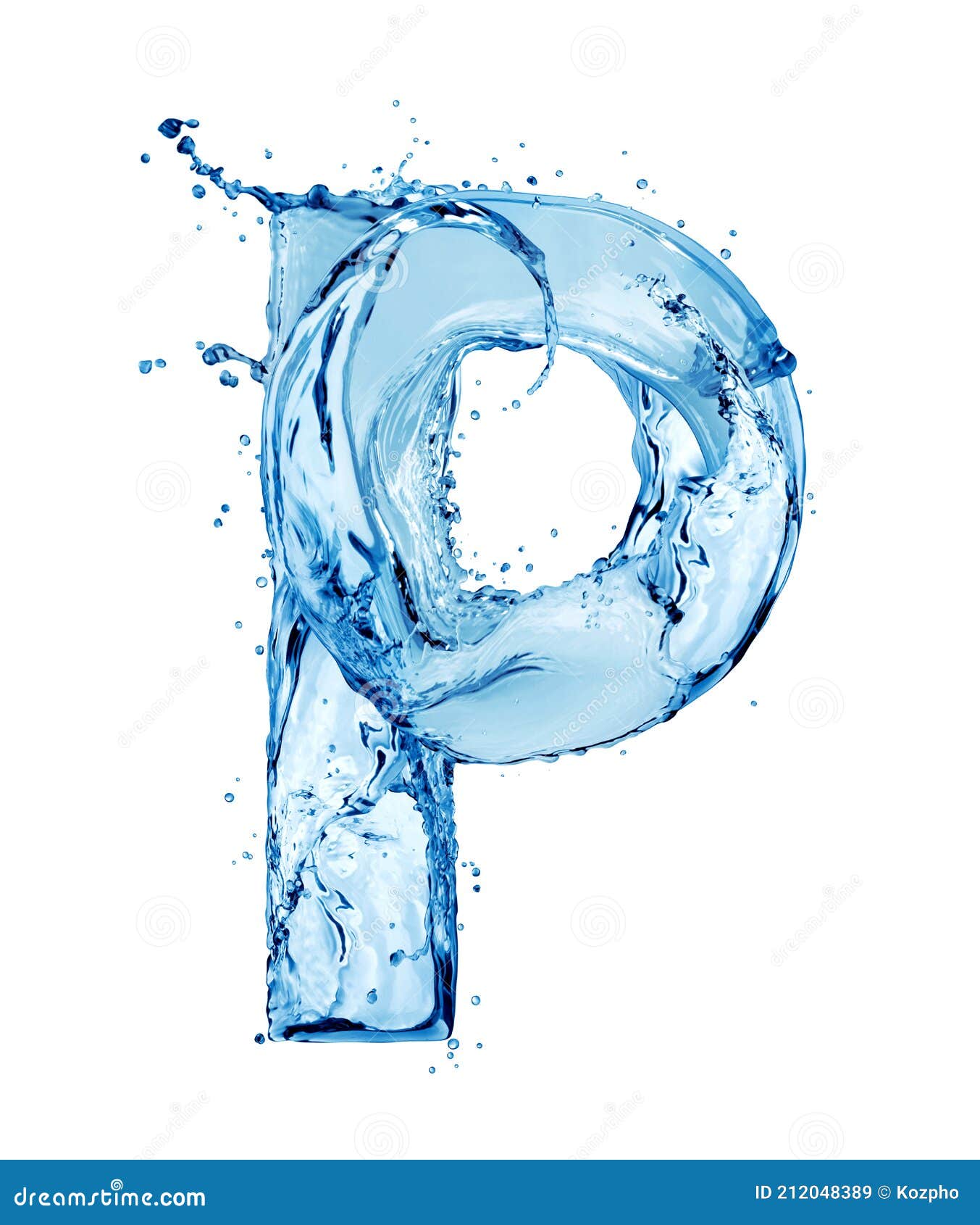 Latin Letter P Made of Water Splashes, Isolated on a White Background ...