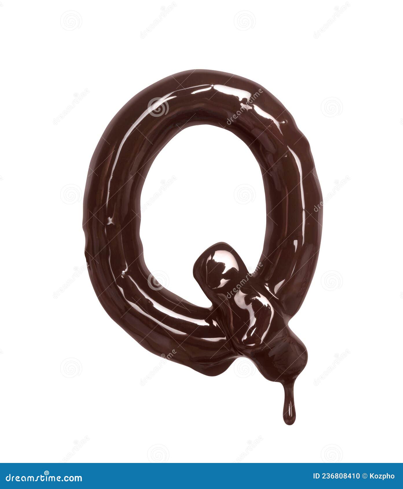 Latin Letter Q with Drop is Made of Melted Chocolate, Isolated on White ...