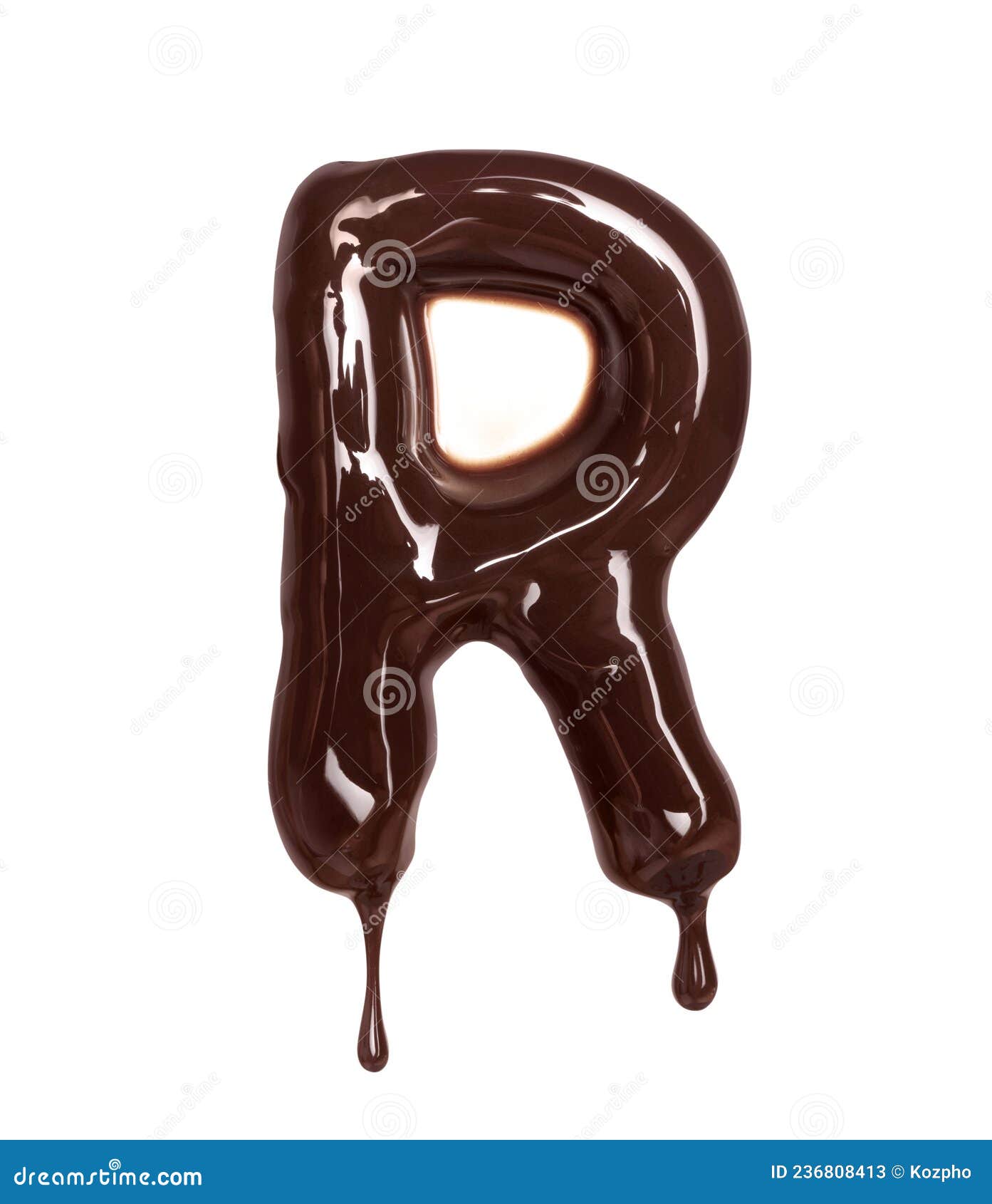 Latin Letter R with Drop is Made of Melted Chocolate, Isolated on White ...