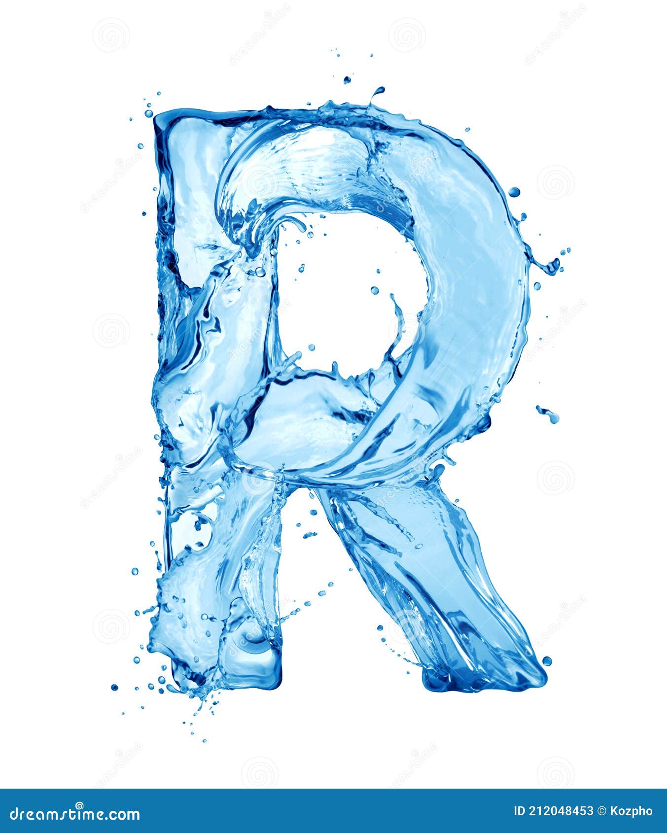 Latin Letter R Made of Water Splashes, Isolated on a White Background ...